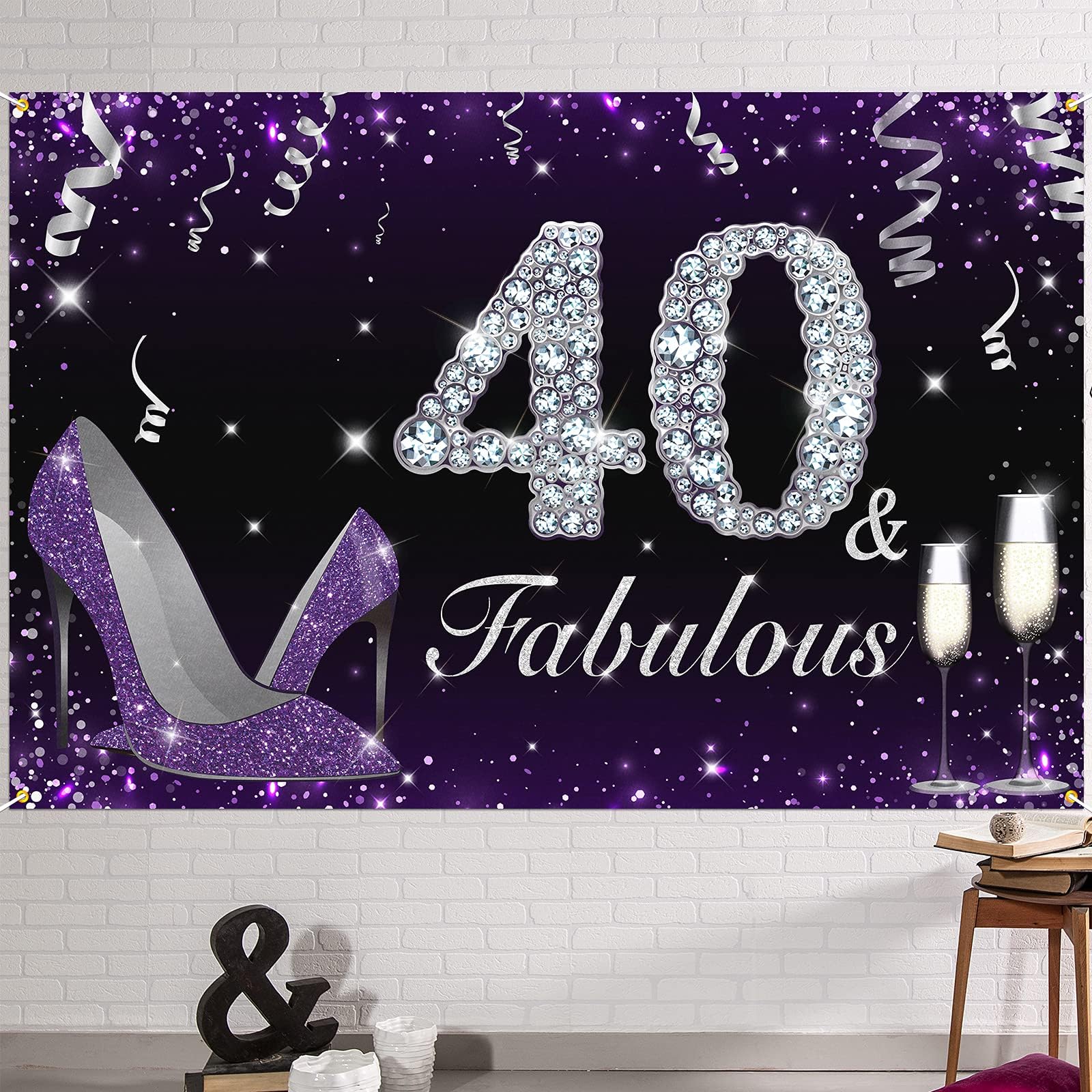 Amazon.com: Purple 40th Birthday Decorations Banner Purple Black Gold ...