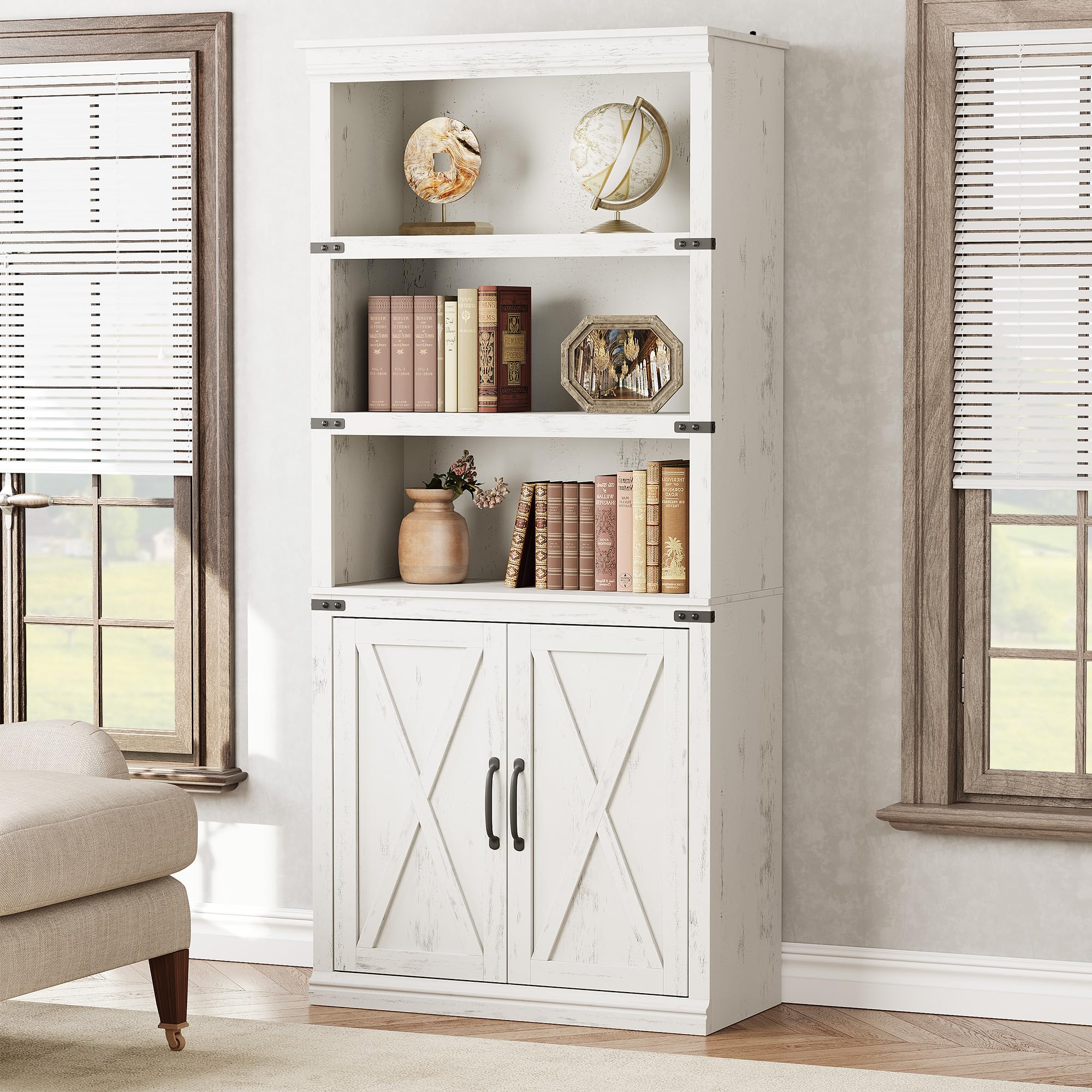 Amazon.com: Farmhouse Bookshelves and White Bookcases with Doors, The ...