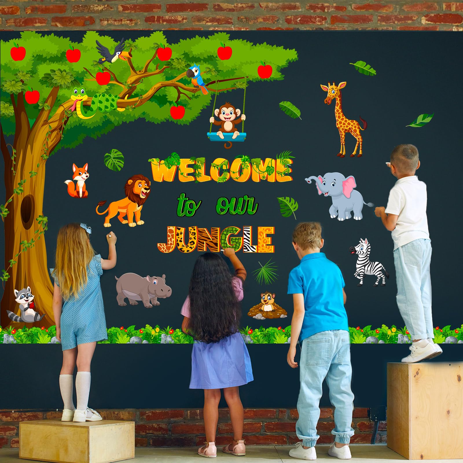 Snapklik.com : 74 Pcs Jungle Animals Bulletin Board Decorations Cute ...