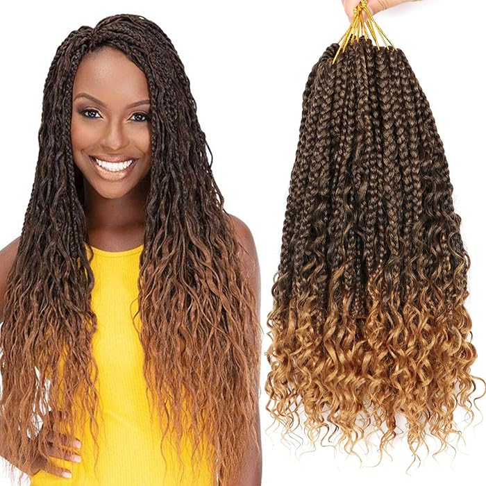 Buy 12 Inch 7 Packs Bohomian Box Braids Crochet Hair Curly Prelooped ...