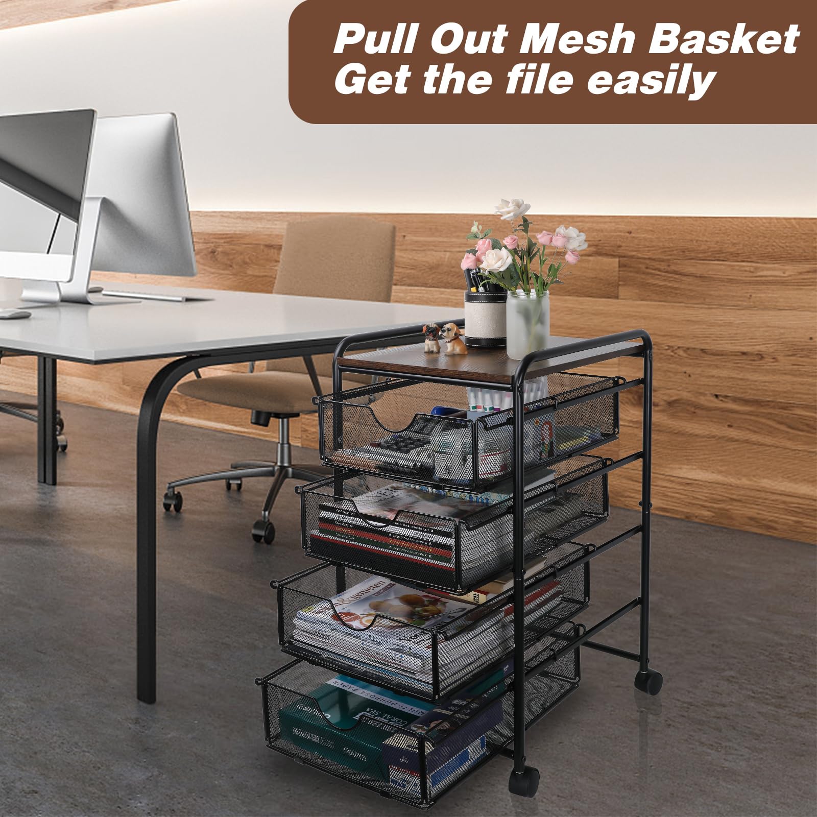 EasyPAG Mesh File Storage Drawer Carts with 4 Swivel Casters Rolling ...