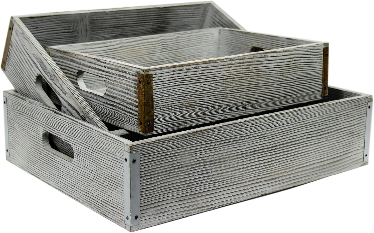 Amazon.com: Nagina International Set of 3 Large Wooden Premium Rustic ...