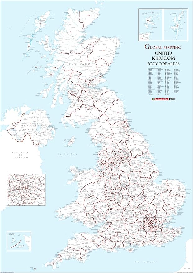 UK White Postcode Areas Medium Wall Map - Paper : Amazon.co.uk ...
