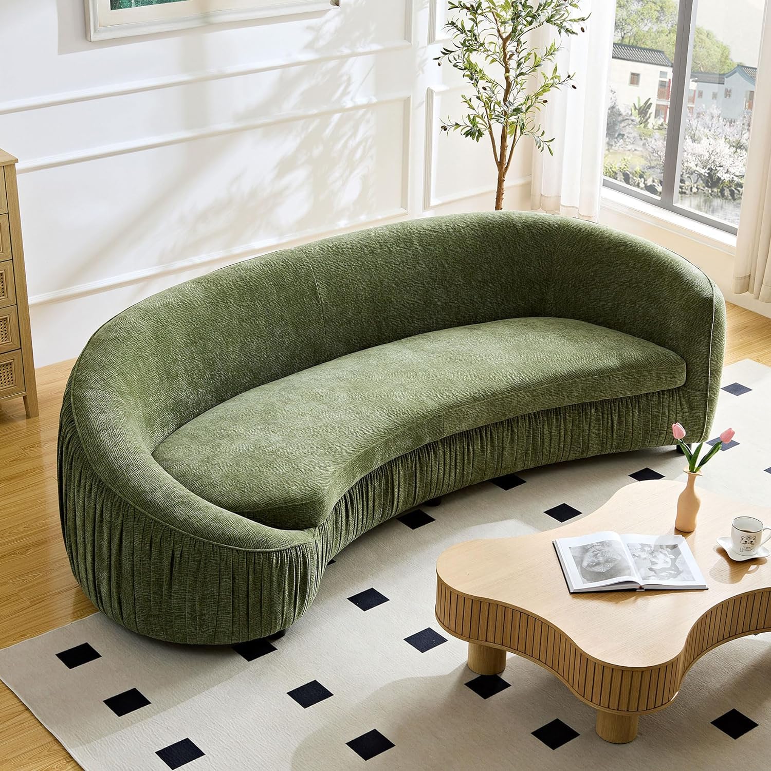 Amazon.com: JURMALYN Green Curved Sofa Couch for Living Room, 92.13 ...