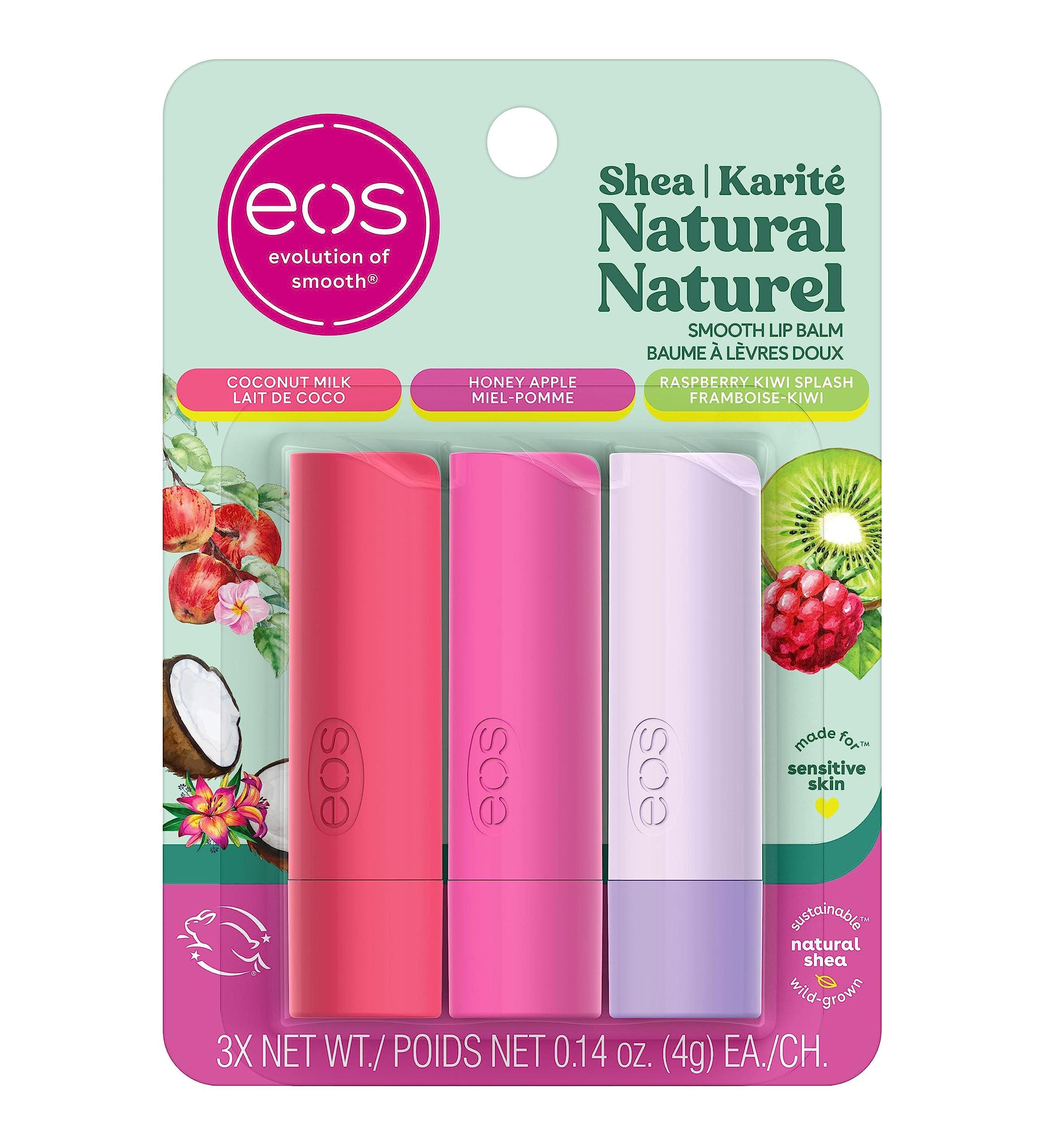 EOS 100% Natural & Organic Lip Balm Stick, Variety Pack, Coconut Milk ...