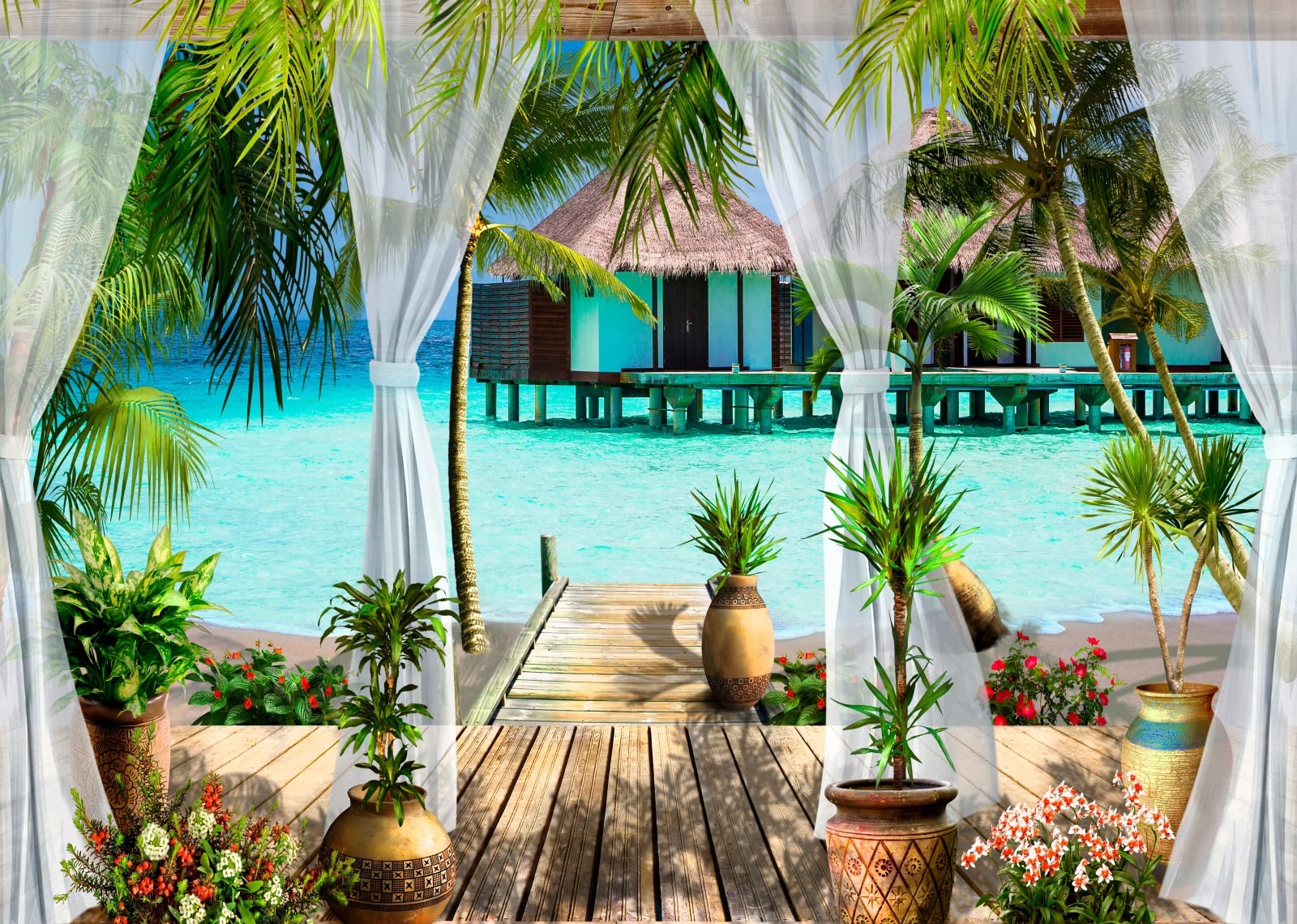Kids Rainbow Wellington Boots 8x6ft Tropical Beach Backdrop - Paradise ...