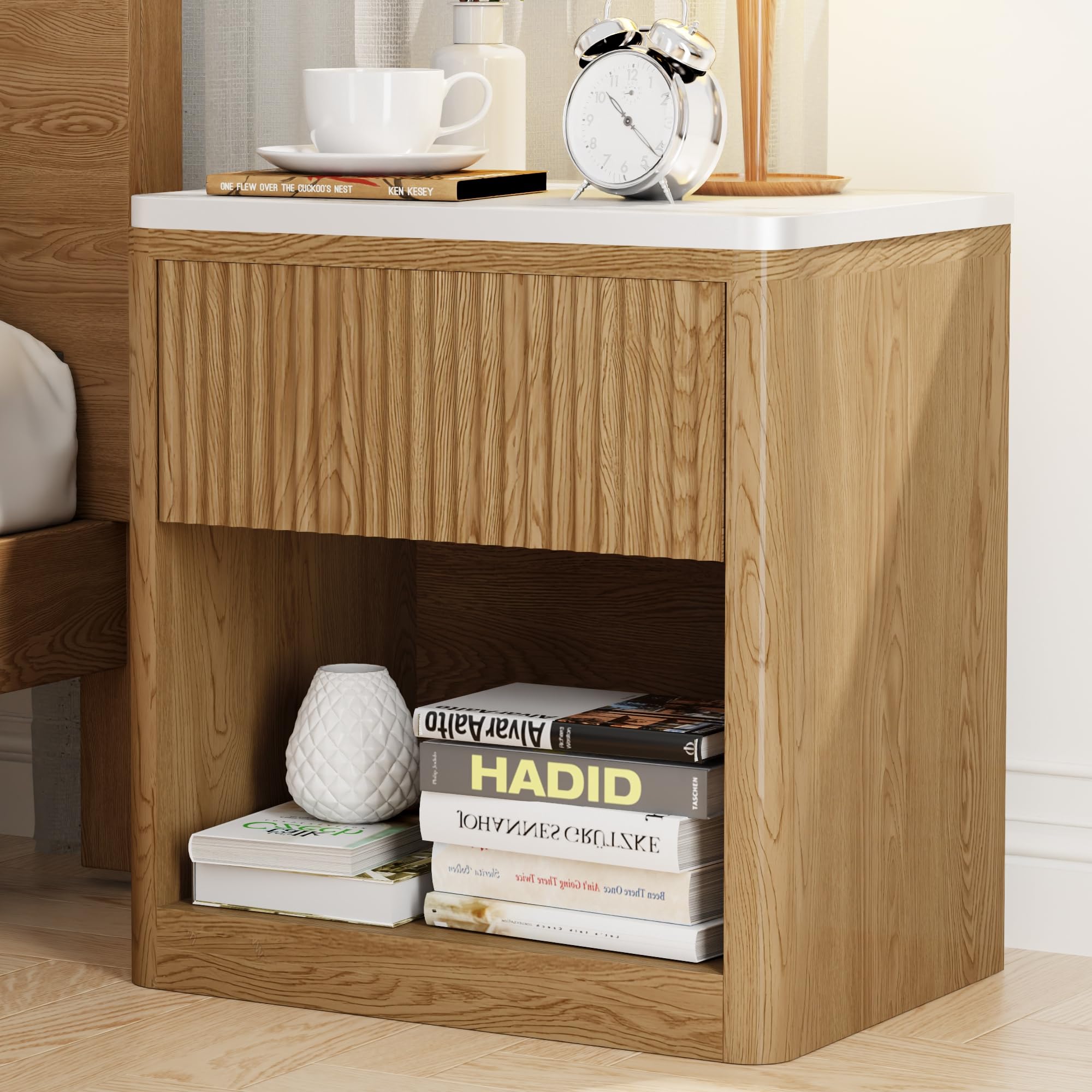 Amazon.com: Yusong Night Stand, Wood Fluted Nightstand, 22" Large ...