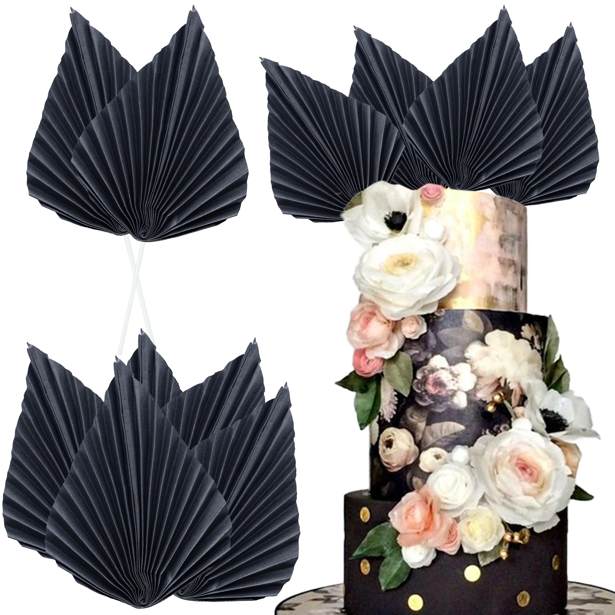 Ephlyn 6Pcs Paper Palm Fan Cake Topper Palm Leaf Fan Cake Pick for DIY ...