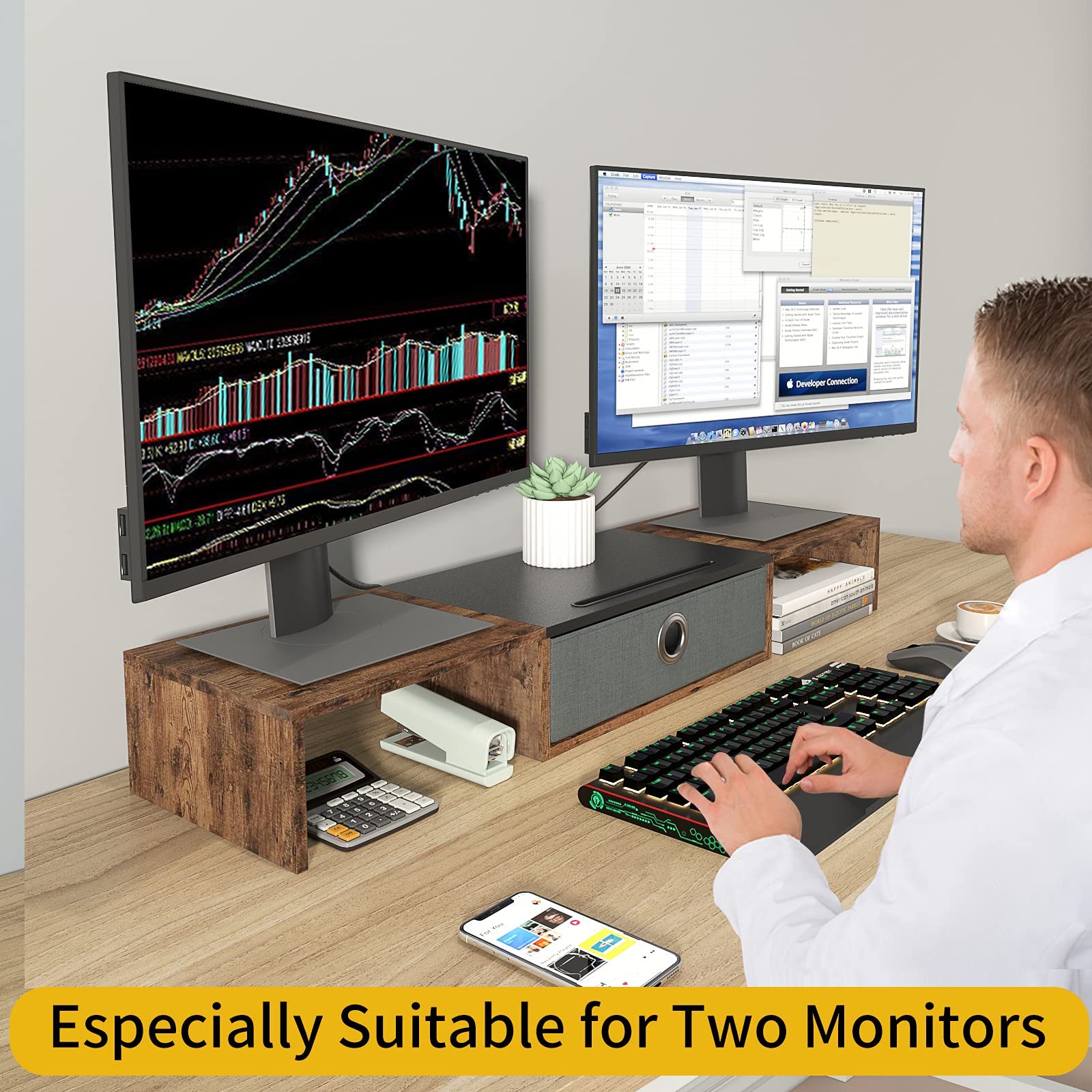 WESTREE Monitor Stand Riser with Drawer -Computer Monitor Stand ...