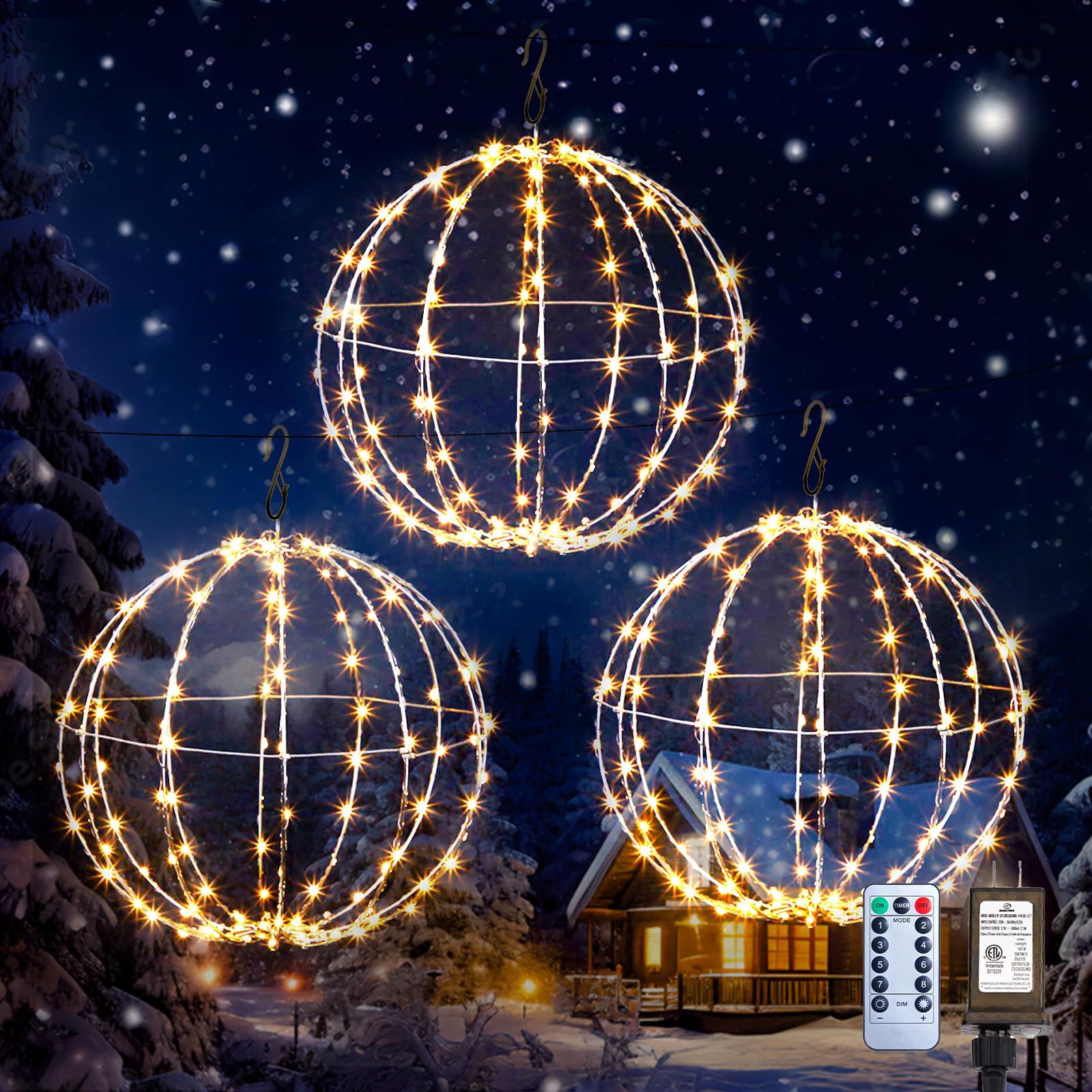 Brightown Outdoor Christmas Ball String Lights, 3 Pack 12 Inch 72 LED ...