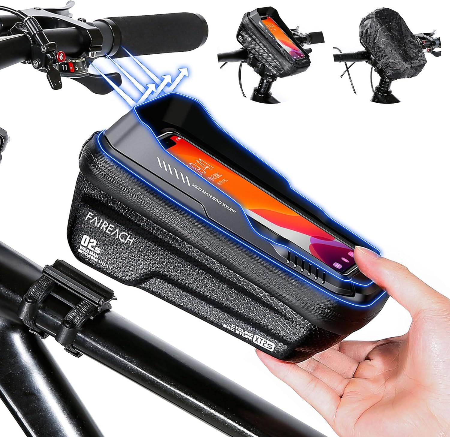 FAIREACH Fietstas, waterdicht, telefoonhouder voor fiets, frame met ...