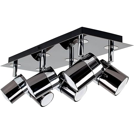 MiniSun Modern Rectangular Silver Chrome 6 Way Adjustable GU10 Ceiling ...