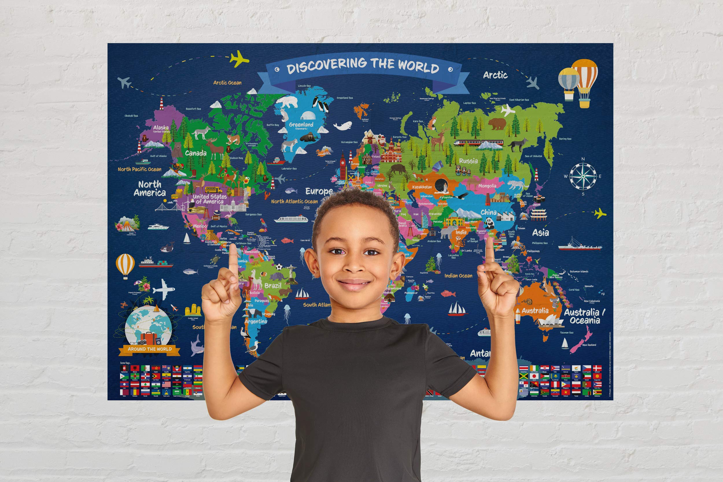 World Map Poster for Children | Large Illustrated Wall Map Poster for ...