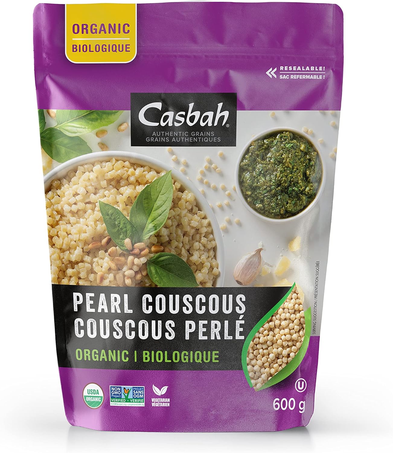 Casbah Organic Pearl Couscous - Non-GMO, Vegan, Pre-Cooked Israeli ...