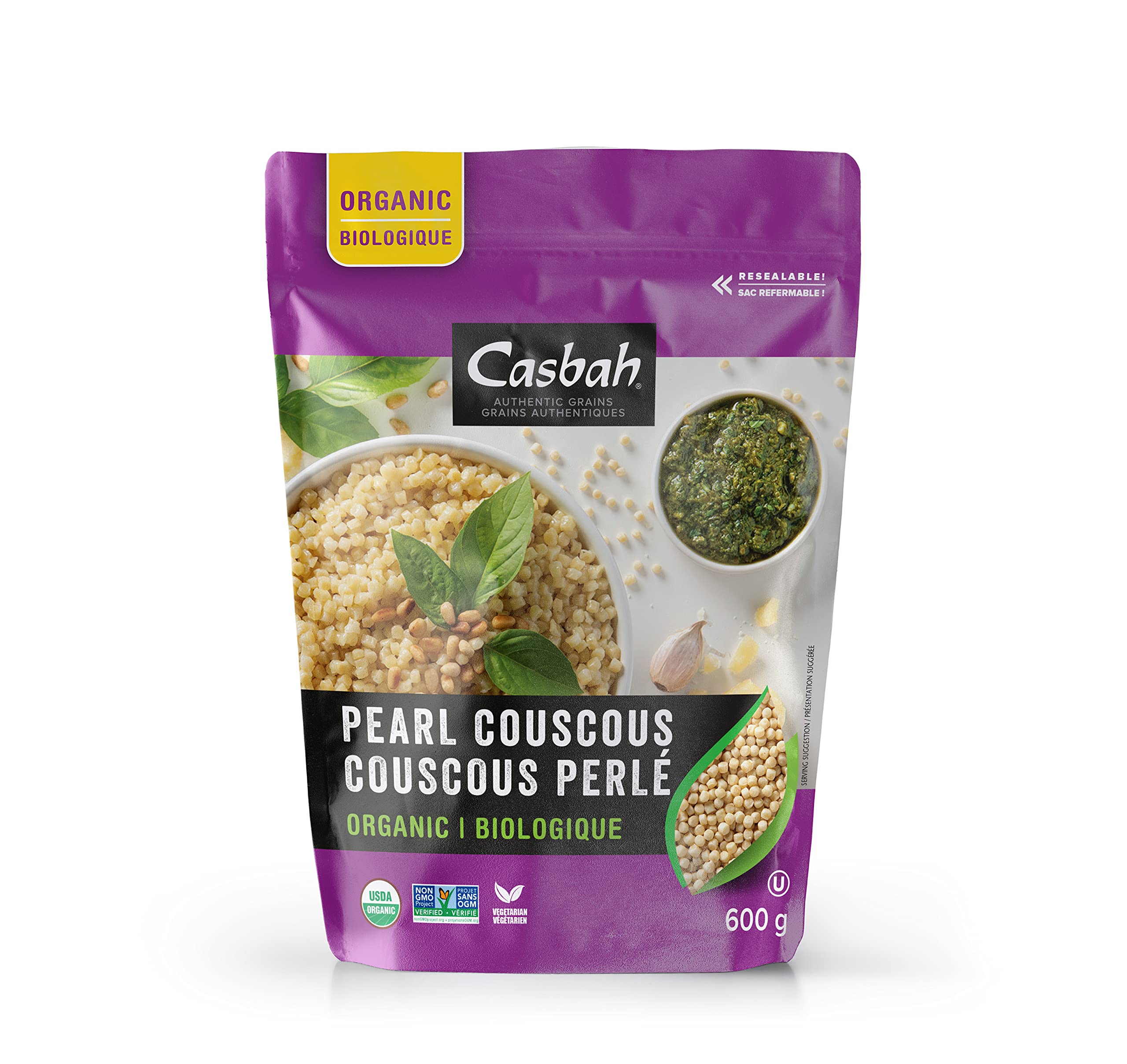 Casbah Organic Pearl Couscous - Non-GMO, Vegan, Pre-Cooked Israeli ...