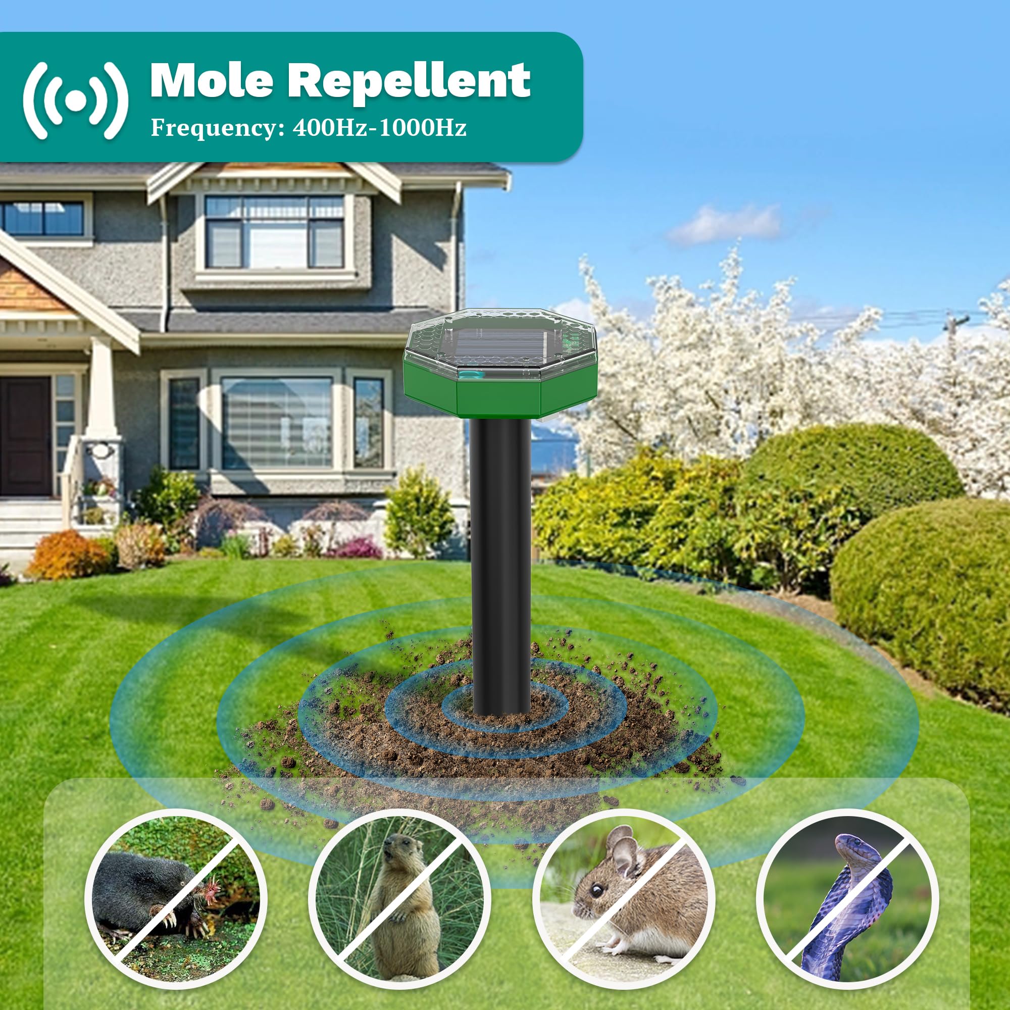 Solar Mole Repellent Ultrasonic 8 Pack, Safe Solution for Mole Control ...