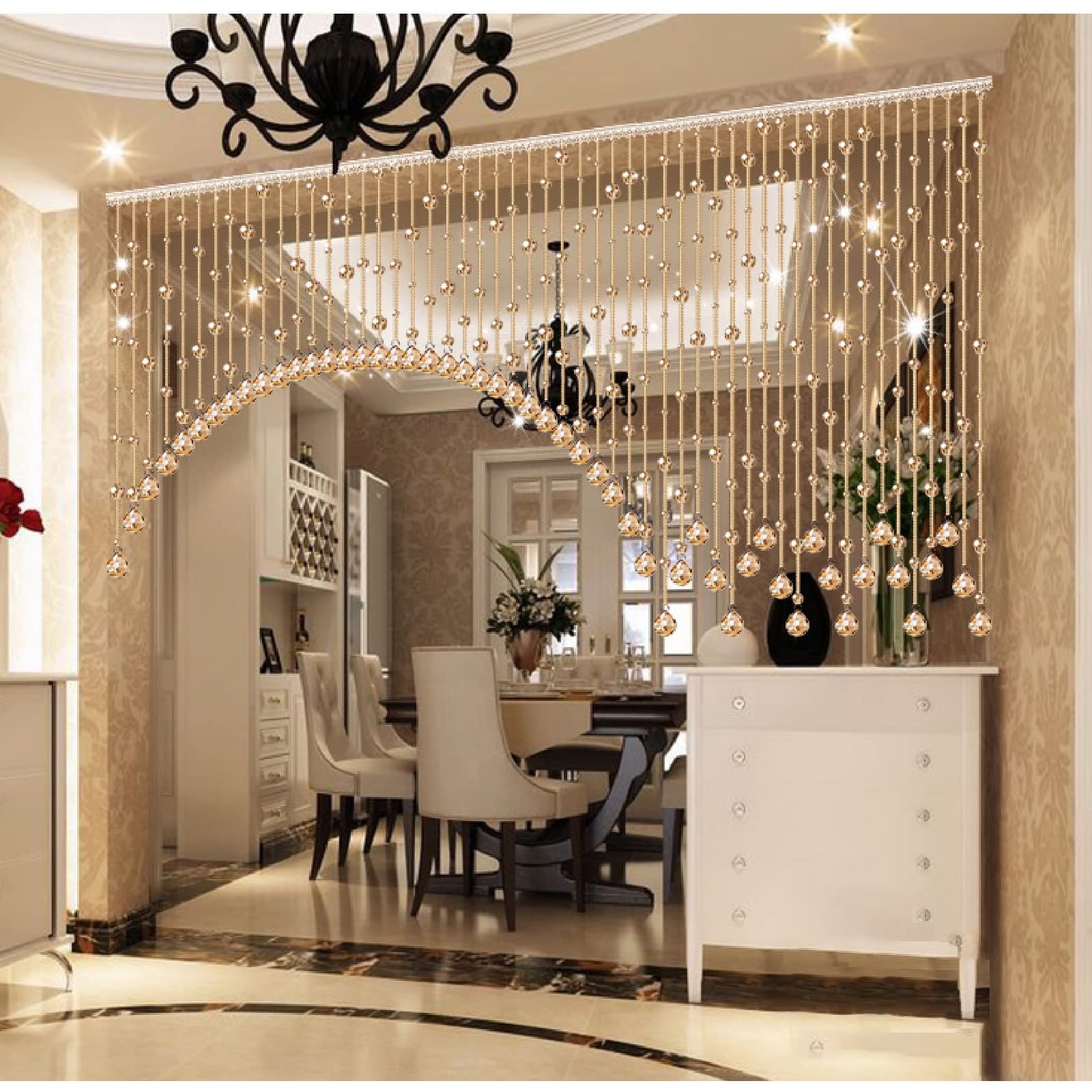 Crystal Curtain Crystal Bead Door Curtain, Luxury Glass Tassel Divider