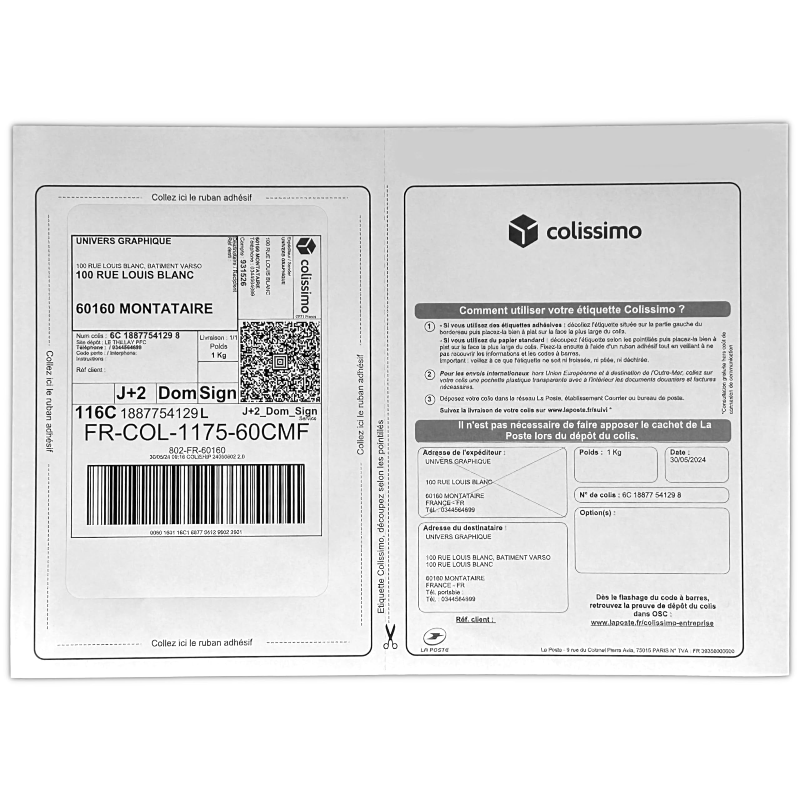 UNIVERS GRAPHIQUE 500 Sheets A4 Colissimo Expedition Label – Chronopost ...