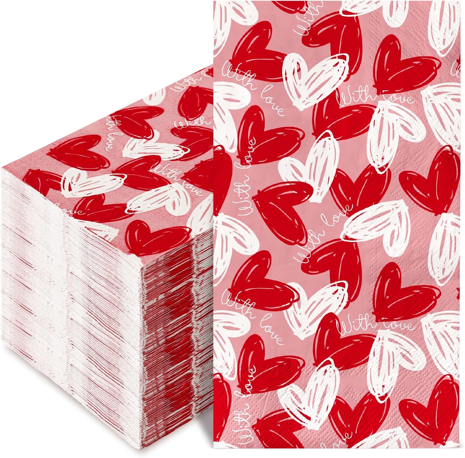 Amazon.com: AnyDesign 100Pack Valentine's Day Guest Napkins Red Heart ...