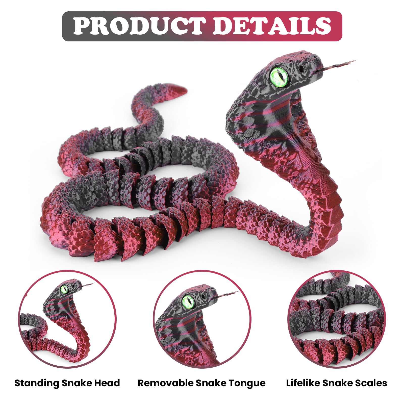 Snapklik.com : YILCER 3D Printed Snake 3D Printed Animals 26in Printed ...