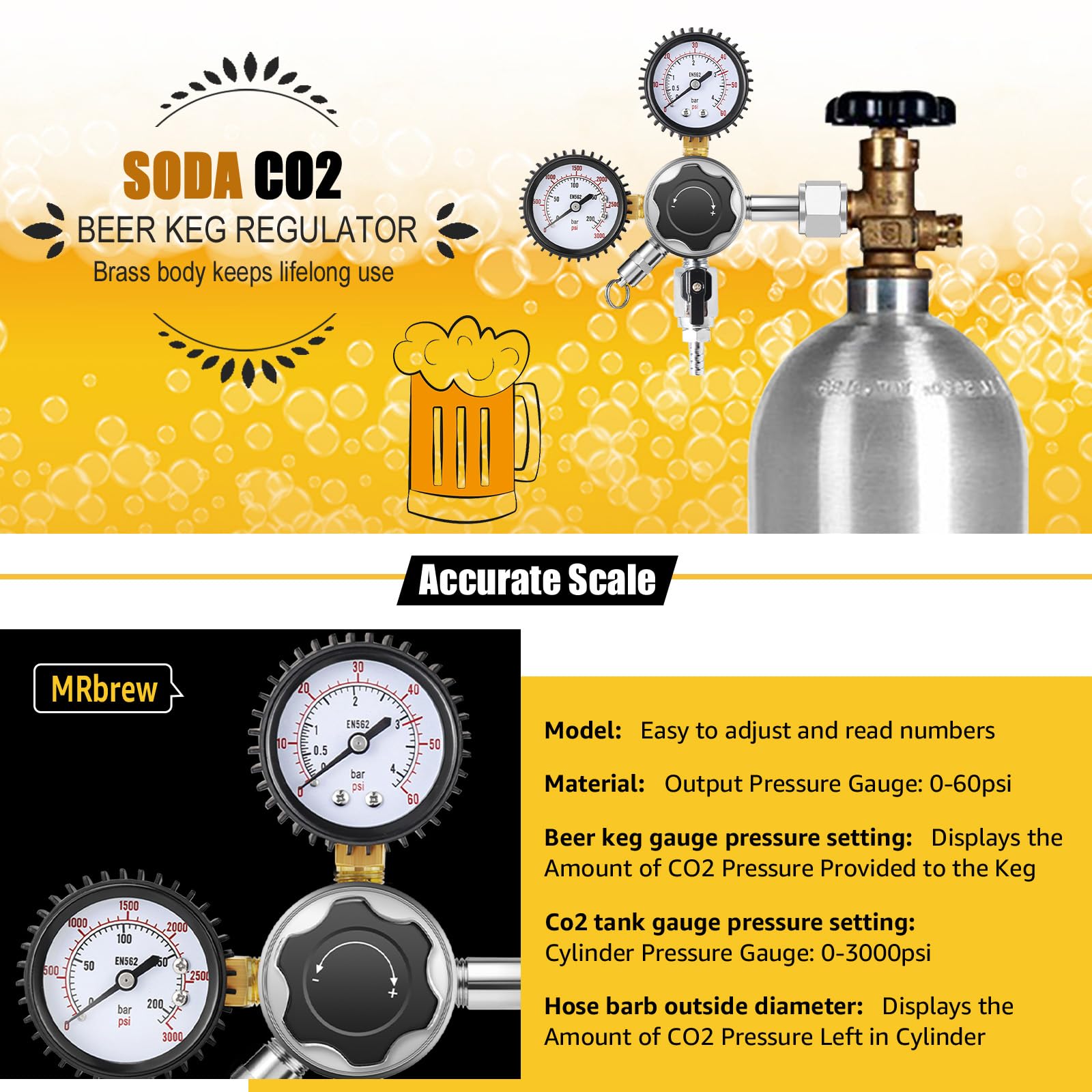 Snapklik.com : MRbrew CO2 Regulator Keg Regulator CGA-320 Draft Beer ...