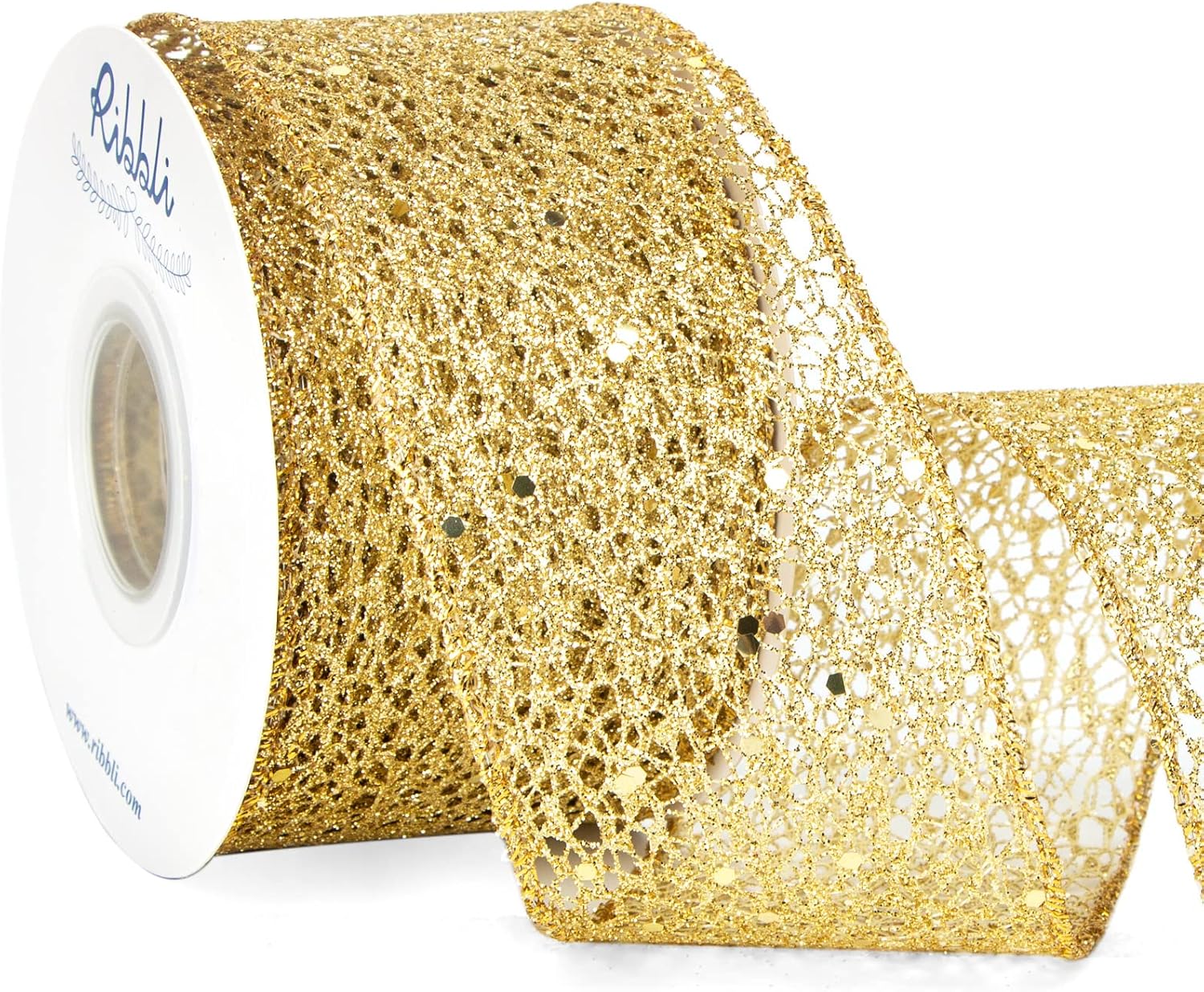 Amazon.com: Ribbli Christmas Ribbon Wired, Glitter Mesh Ribbon for ...