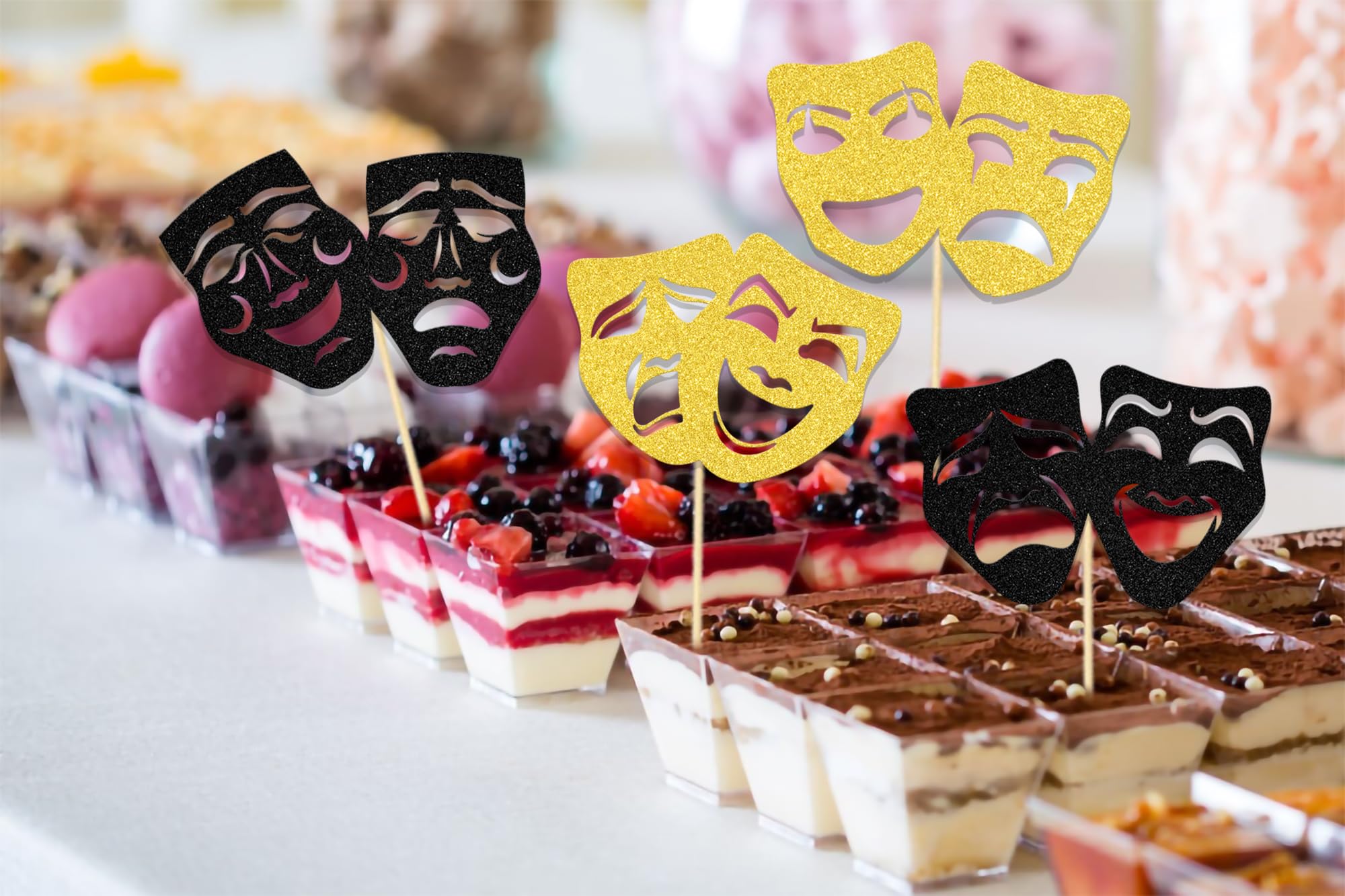 Snapklik.com : 24Pcs Theatrical Mask Cupcake Topper Movie Night Theme ...