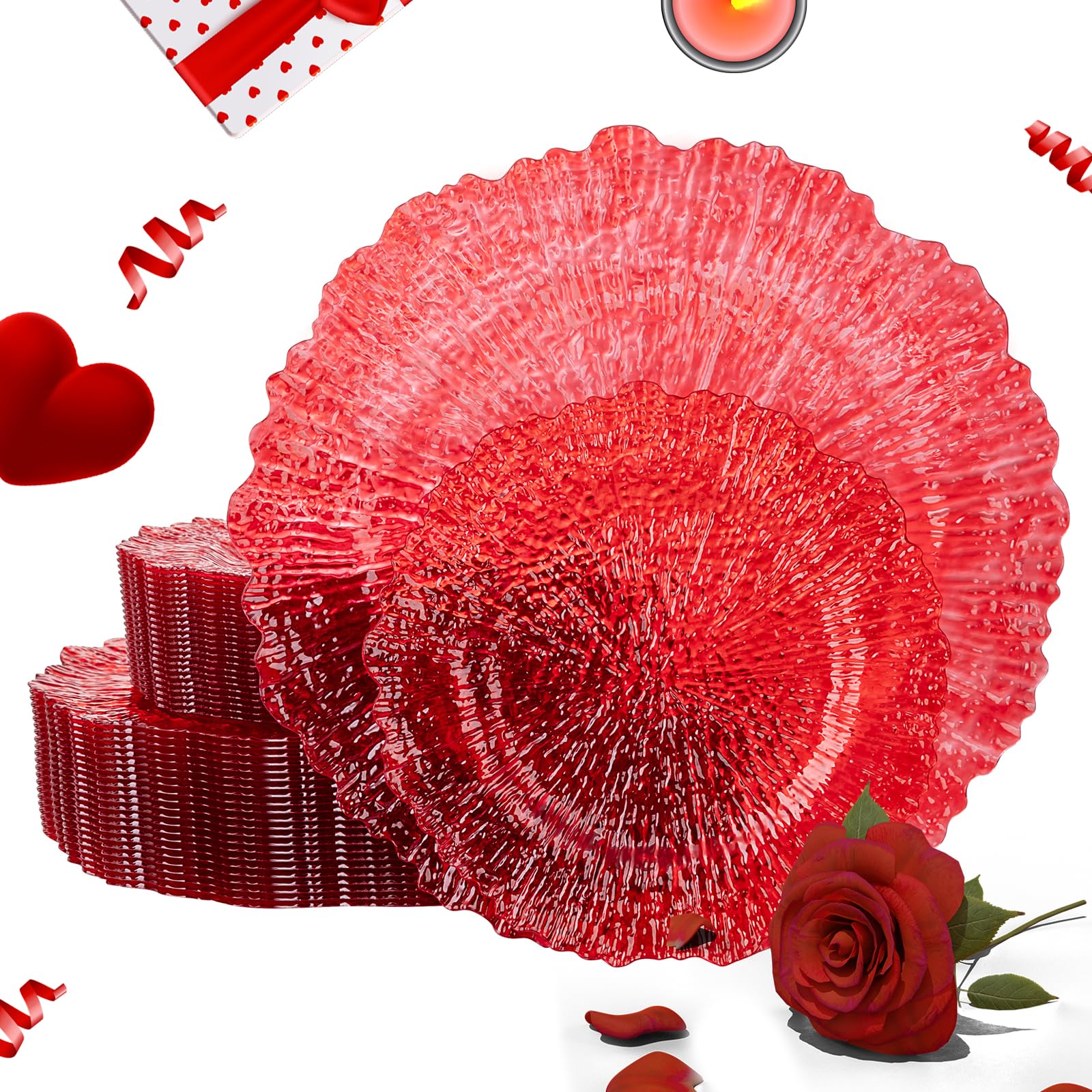 Amazon.com: U-QE 60PCS Clear and Red Plastic Plates - Reef Plastic ...