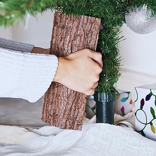 Amazon.com: Realistic Faux Brown Bark Xmas Tree Skirt Hides Fake Pole ...