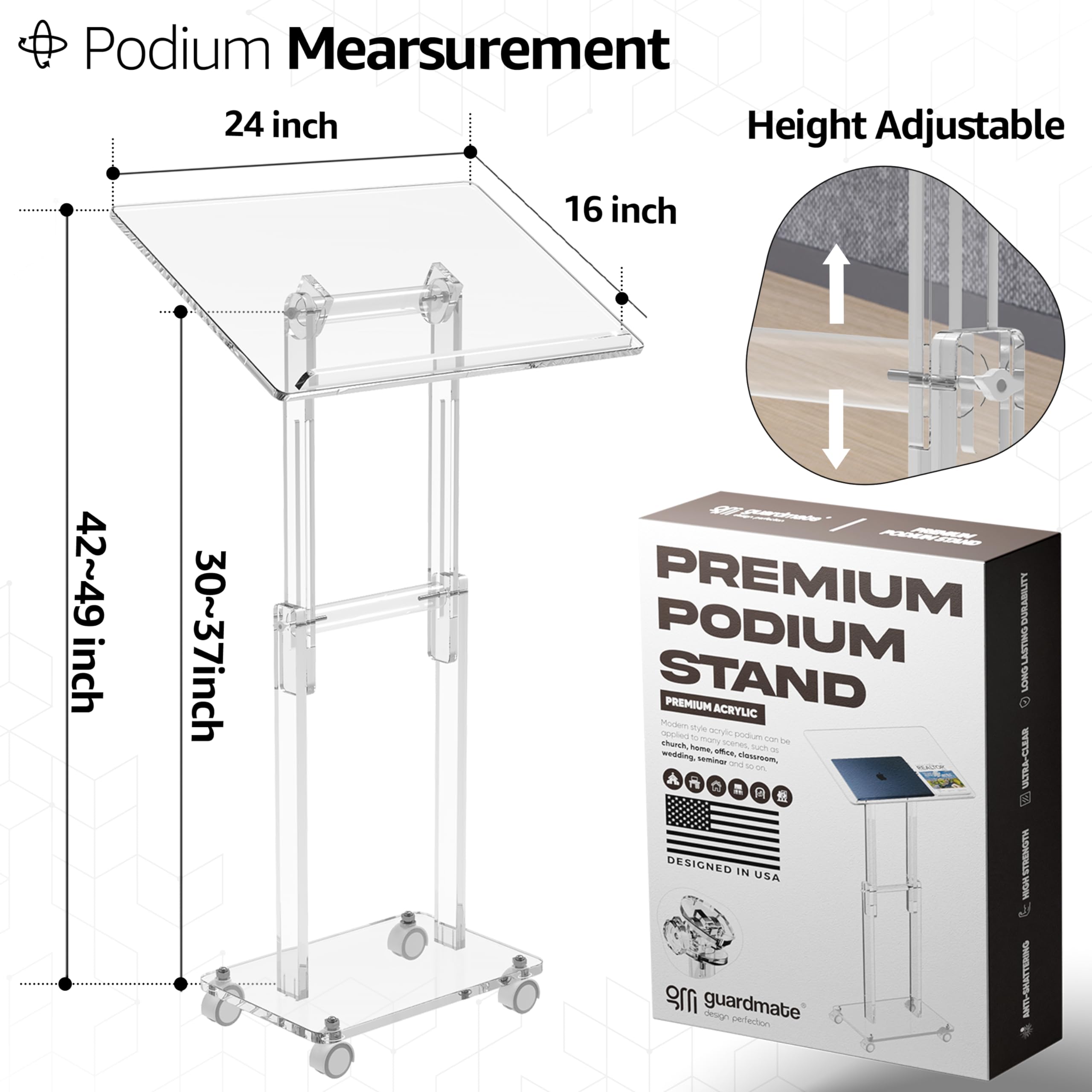 Snapklik.com : Premium Acrylic Podium Lectern Stand Portable Wheels ...