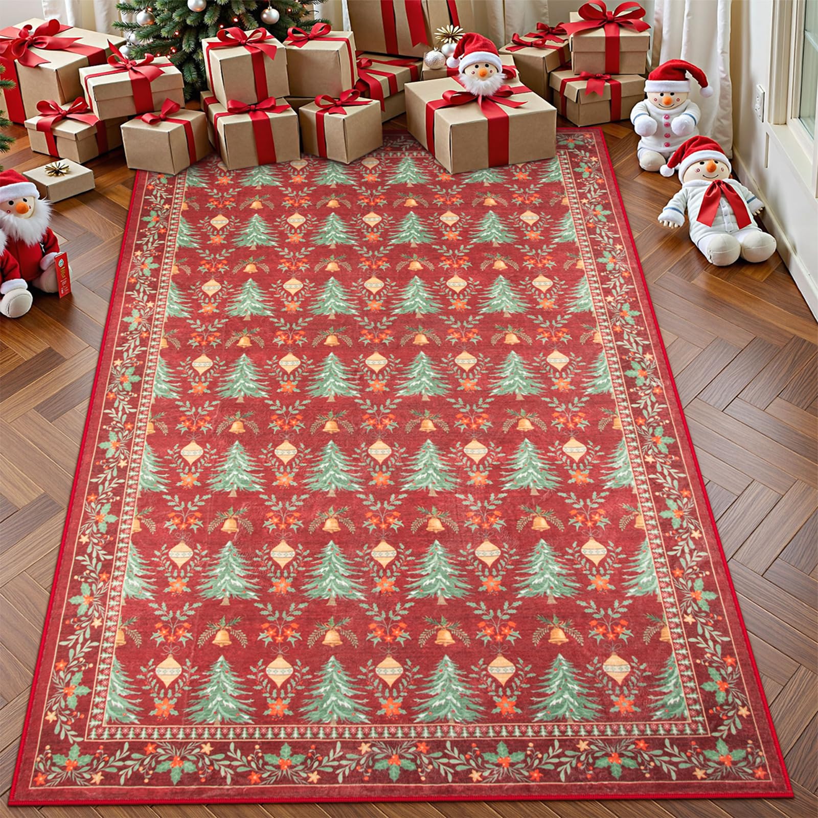 Amazon.com: Christmas Washable 3x5 Rug, Non Slip Red Entryway Rugs ...