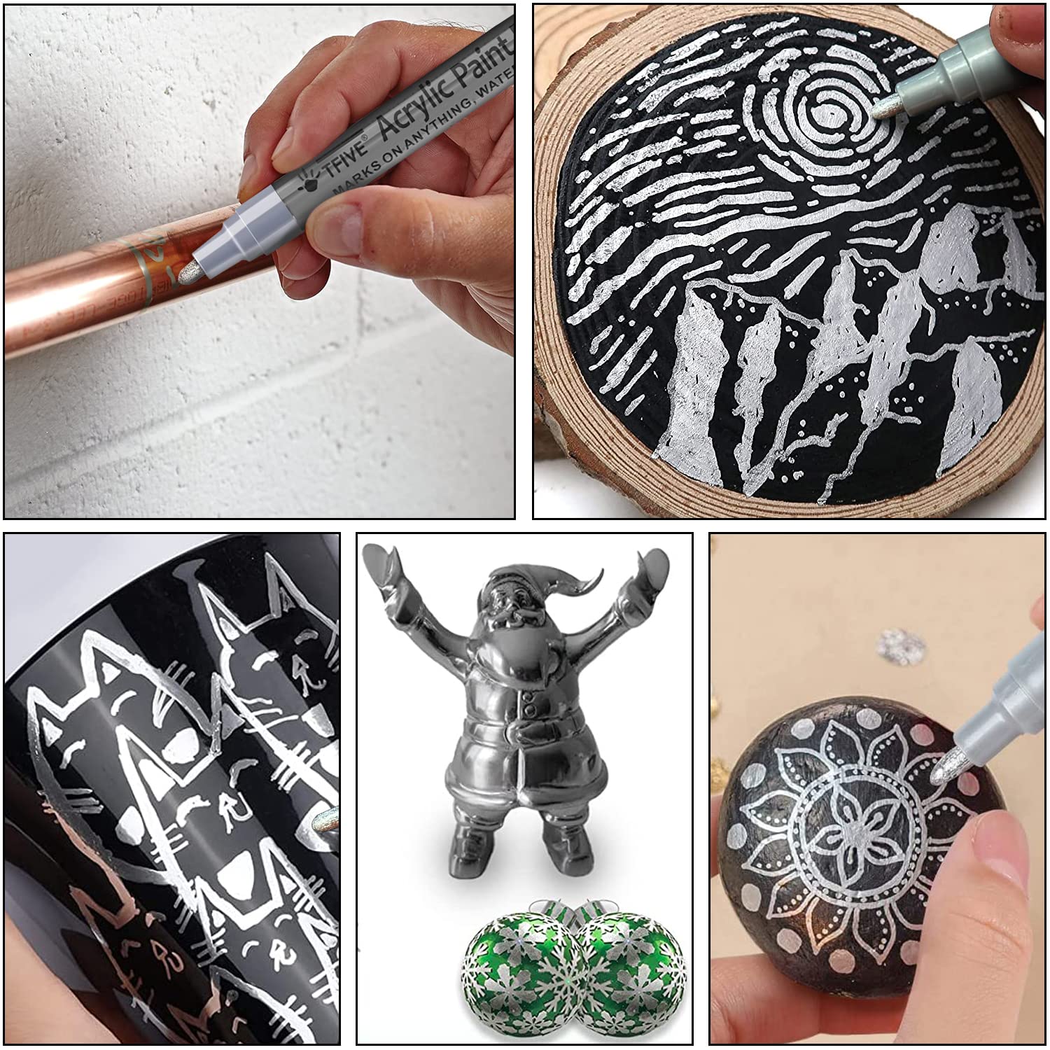 Snapklik.com : Silver Acrylic Paint Marker Pens - 2-3mm Medium Tip, 6 ...