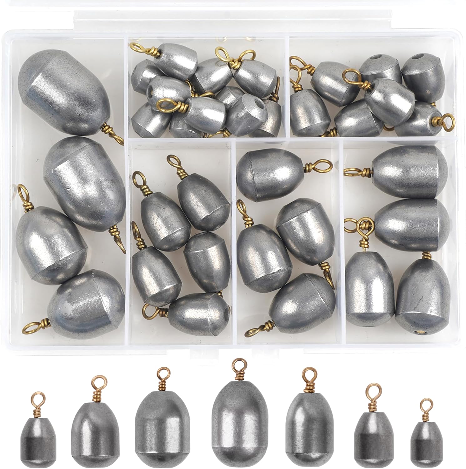 35Pcs Fishing Weights Sinkers Kit Bass Casting Sinker Weight Water Drop Bell Sinkers Iron ...