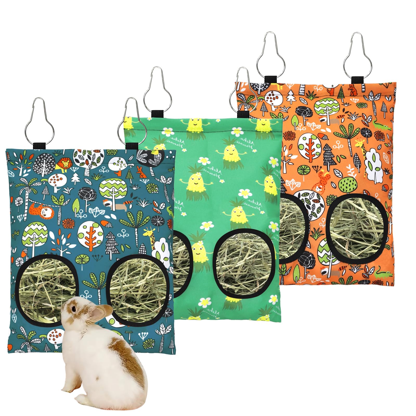 Amazon.com : 3 Pcs Rabbit Hay Feeder Bag, 2-Hole Hanging Hay Feeder ...