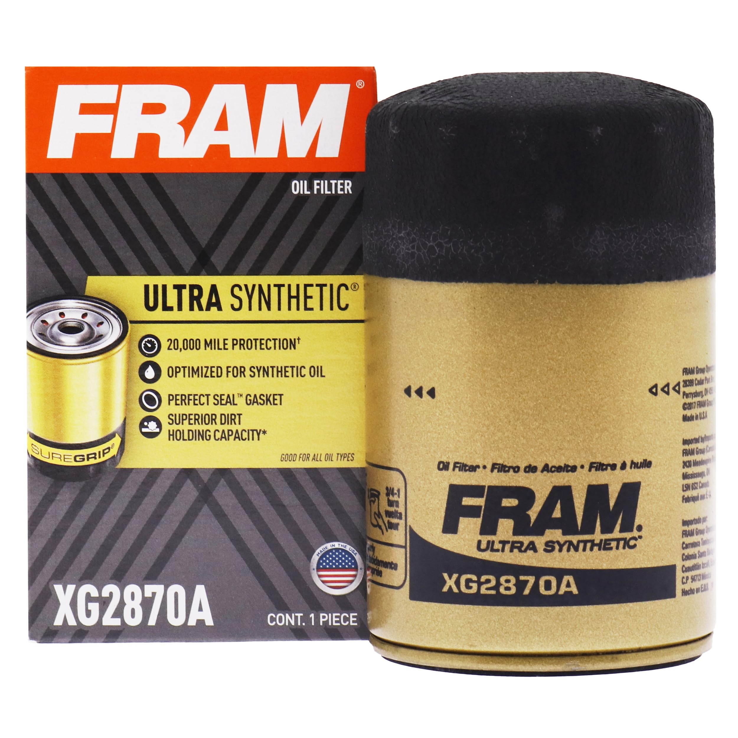 FRAM XG2870A Ultra Synthetic 20,000 Mile Protection Spin-On Oil Filter ...