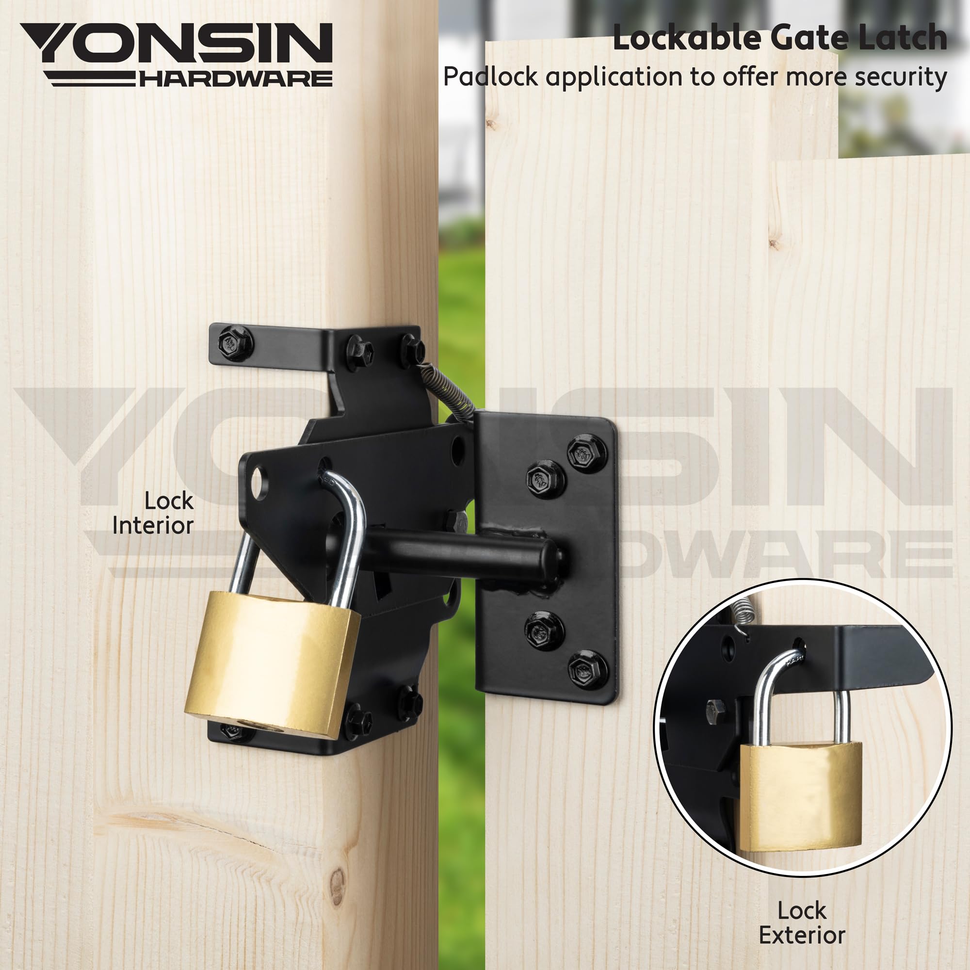 Snapklik.com : YONSIN Self Locking Gate Latch Heavy Duty For Wooden ...