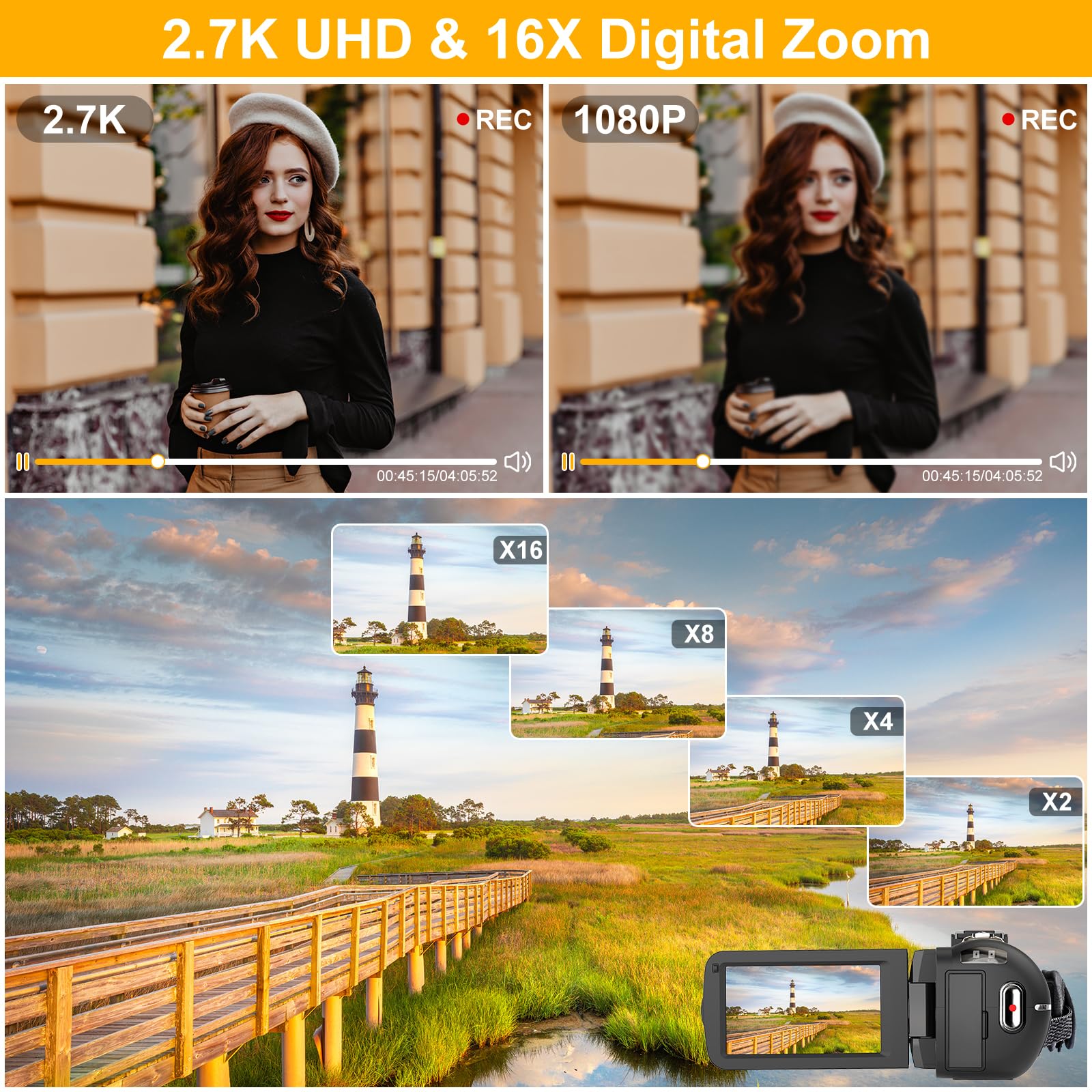 Snapklik.com : FJFJOPK Video Camera Camcorder - 27K 30FPS 36MP IR Night ...