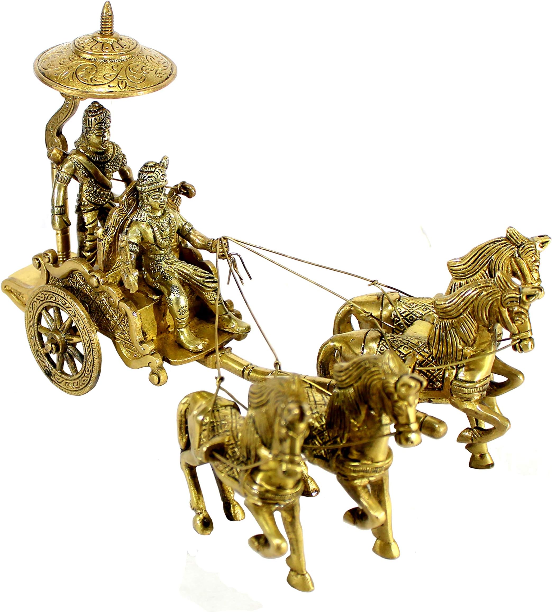 Amazon.com: Brass Krishna Arjuna Rath Chariot Horses Showpiece | Home ...