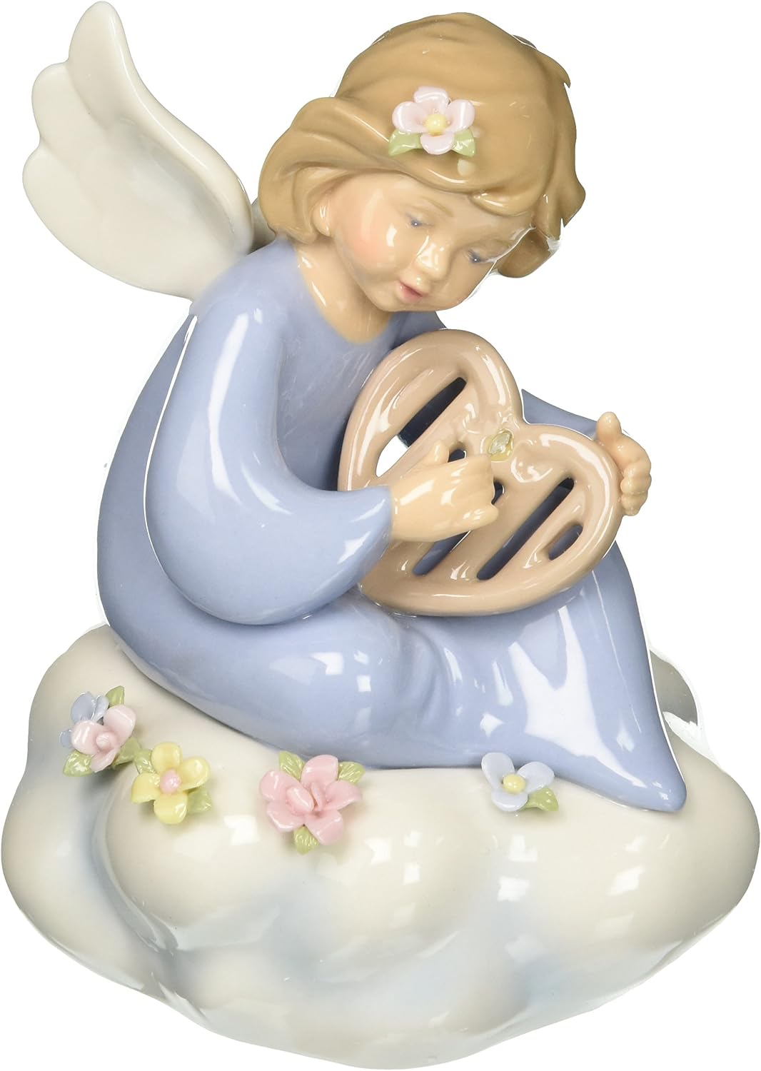 CG 10372 Girl Angel in Blue Robe Sitting on White Cloud with Harp ...