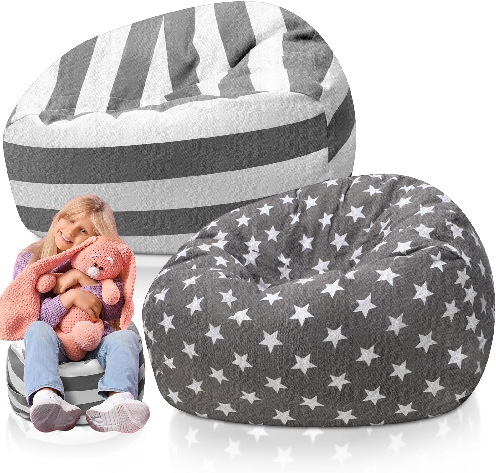 Amazon.com: DoubleFill 2 Pcs Bean Bag Chair for Kids 24" Empty Bean Bag ...