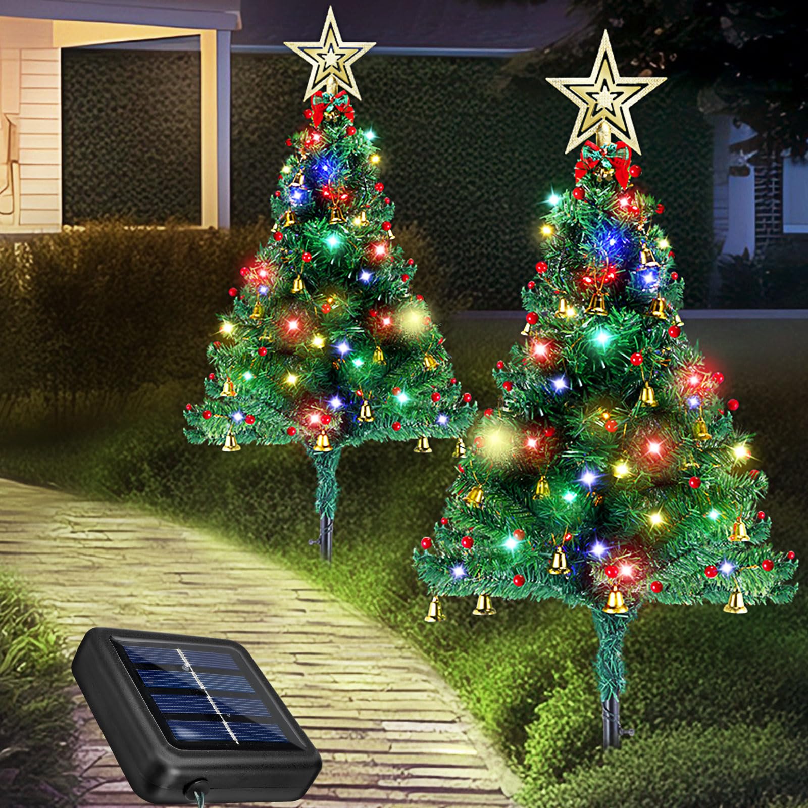 VIHOSE 2 Pcs Solar Christmas Tree Lights 3.6 ft Solar Stake Lights with ...