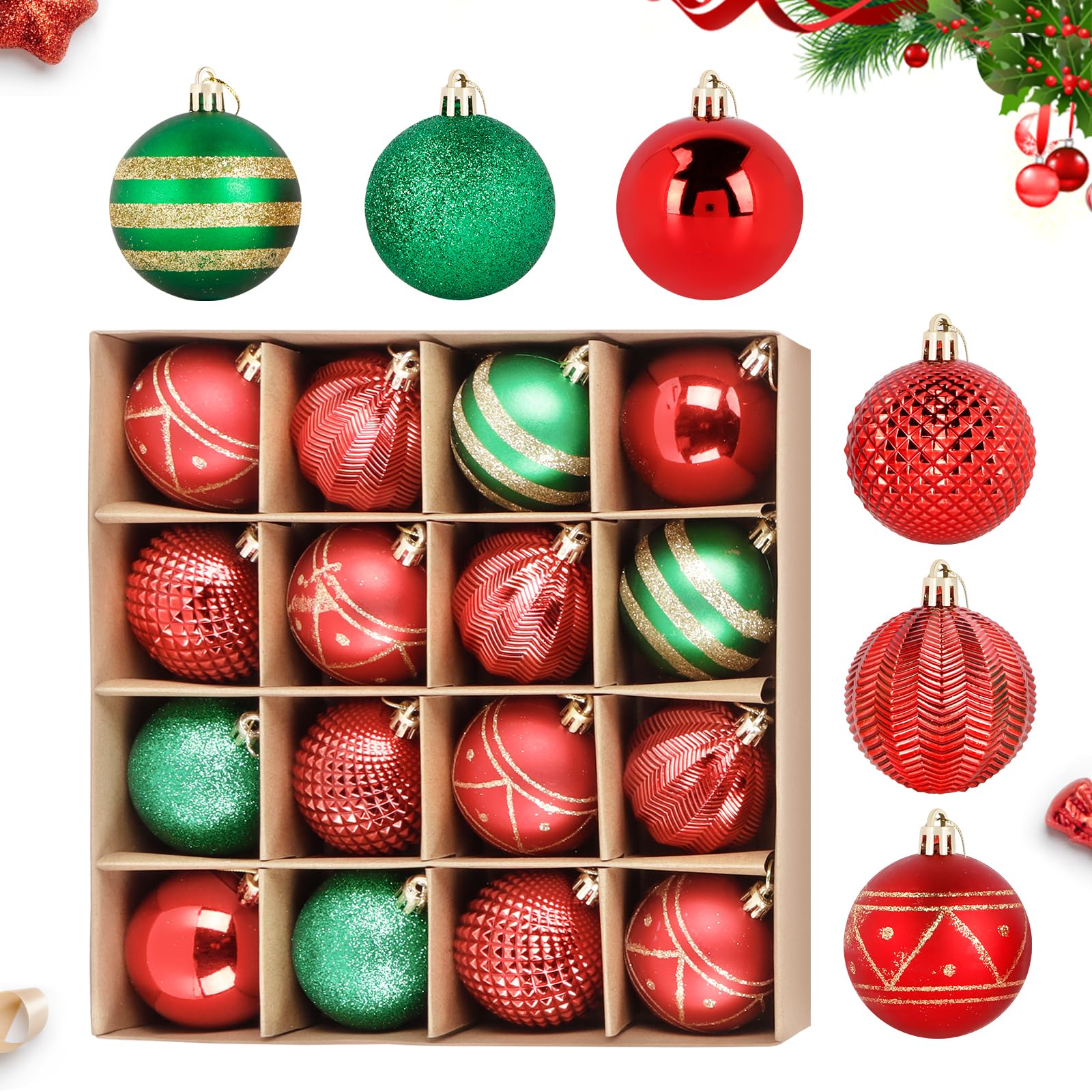 Amazon.com: Qonmpcvu 16Pcs Christmas Ornaments Set, 2.75" Christmas ...