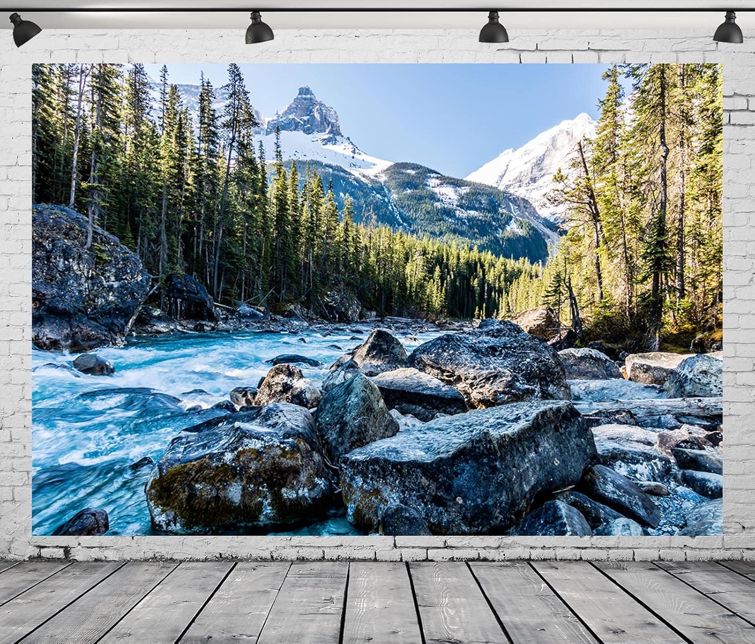 Amazon.com : Loccor 12x8ft Fabric Mountain Rivers Backdrop Snow ...