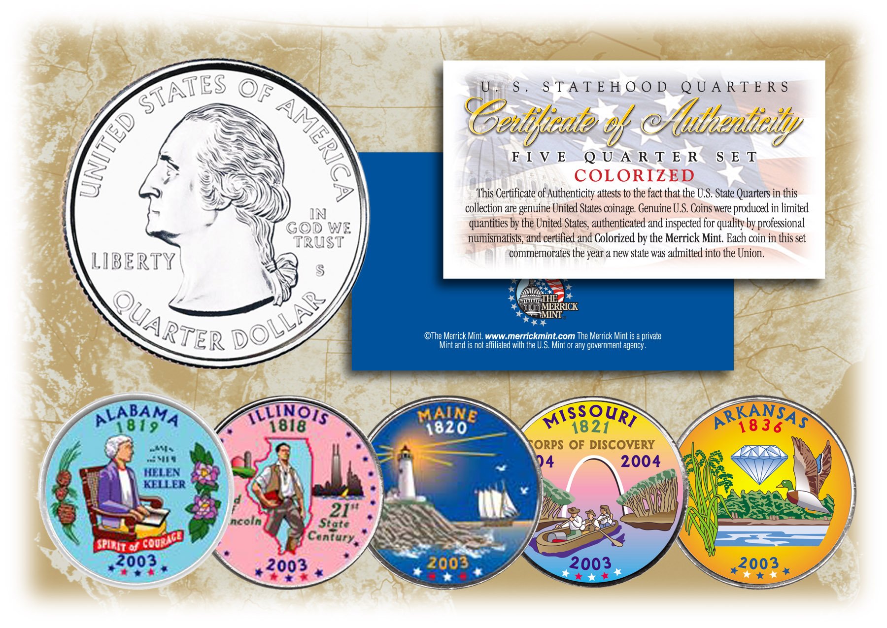 Amazon.com: 2003 US Statehood Quarters COLORIZED Legal Tender 5-Coin ...