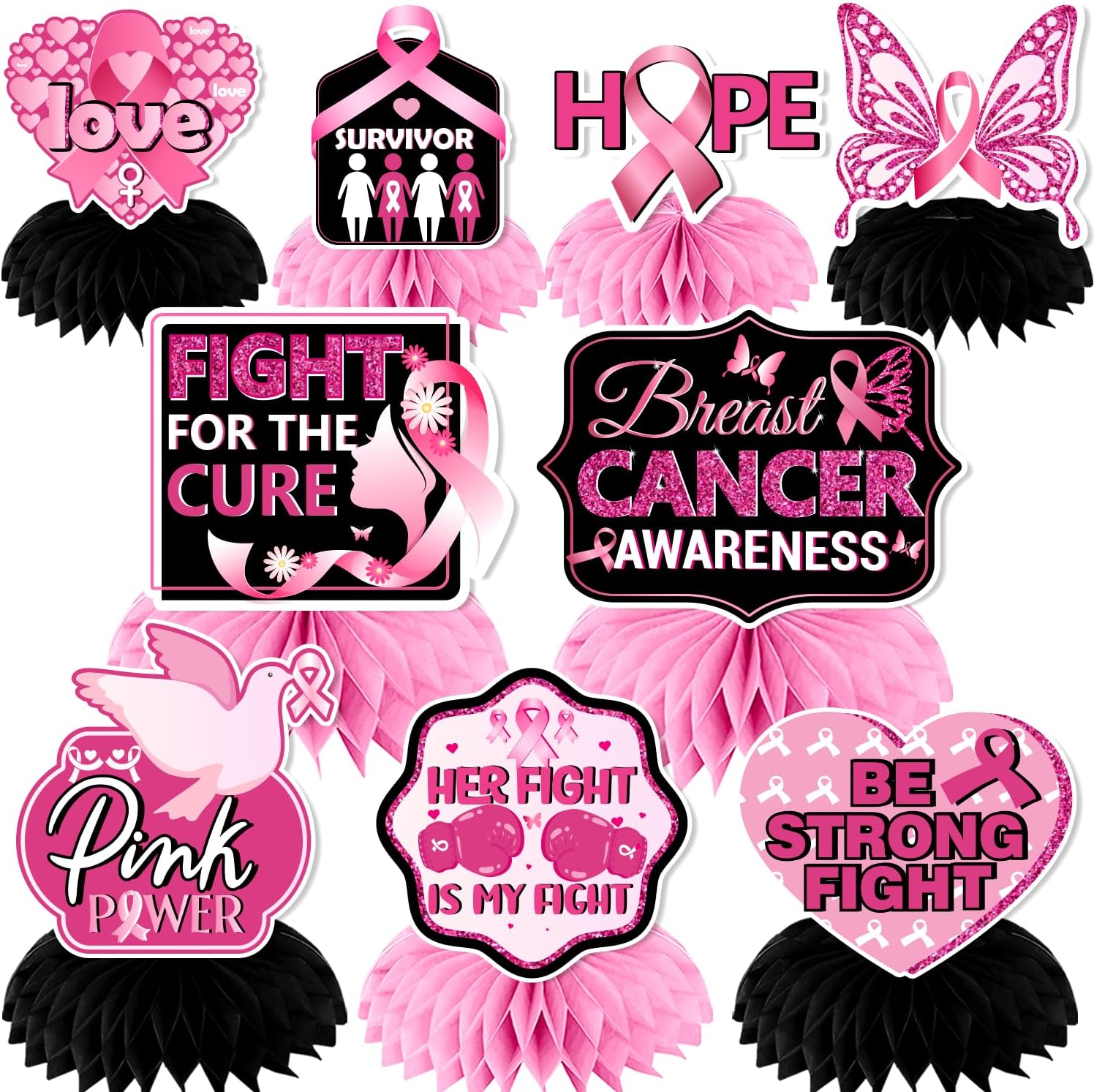 Amazon.com: 9 Pcs Breast Cancer Awareness Decorations Honeycomb ...