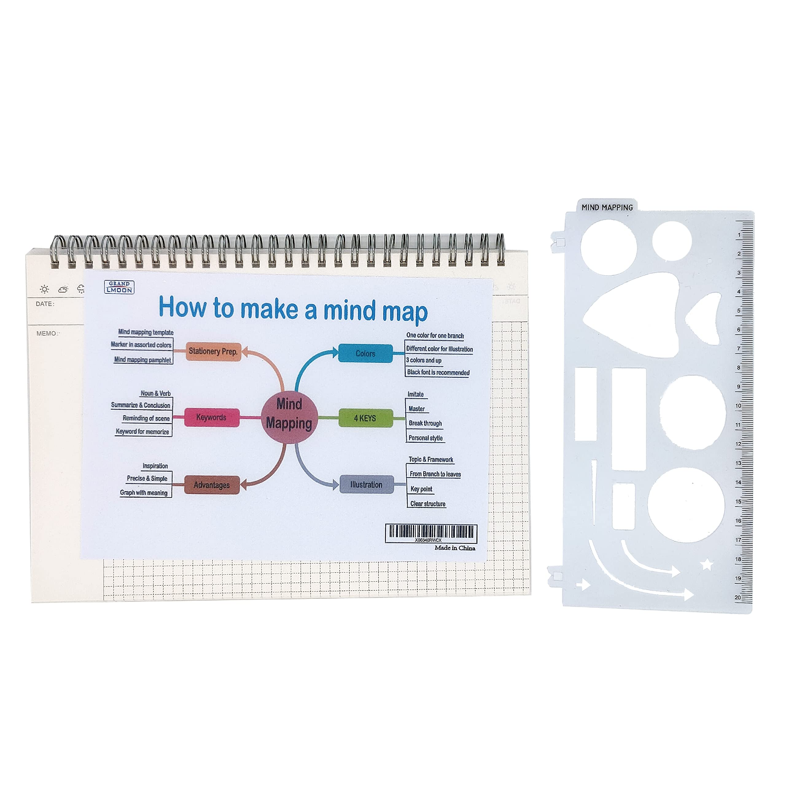 Mind Mapping Graph Paper Quadrille Grid Blueprint B5 Notebook With ...