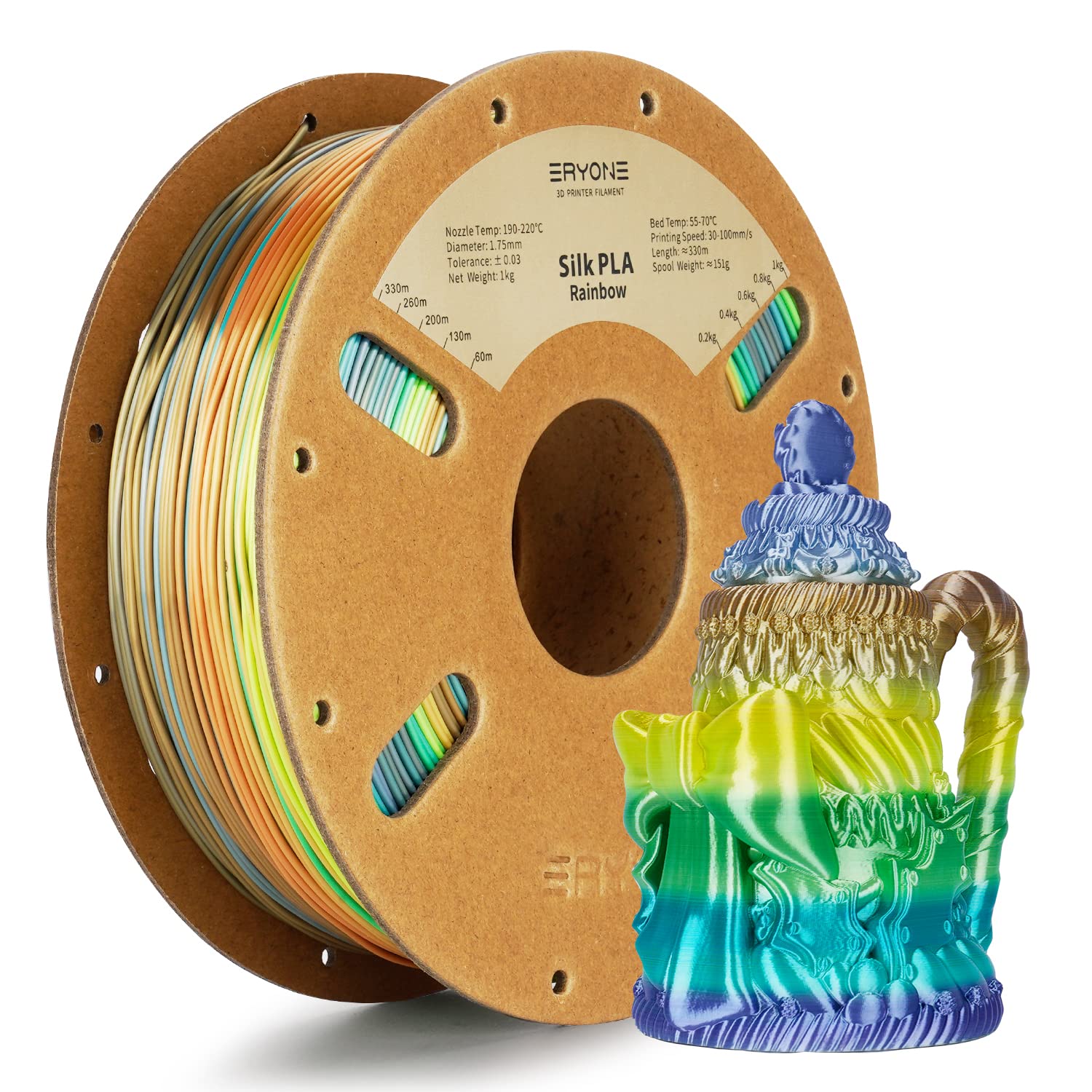 ERYONE Ultra Silk Rainbow PLA Filament 3D Printer 1.75, Shiny ...