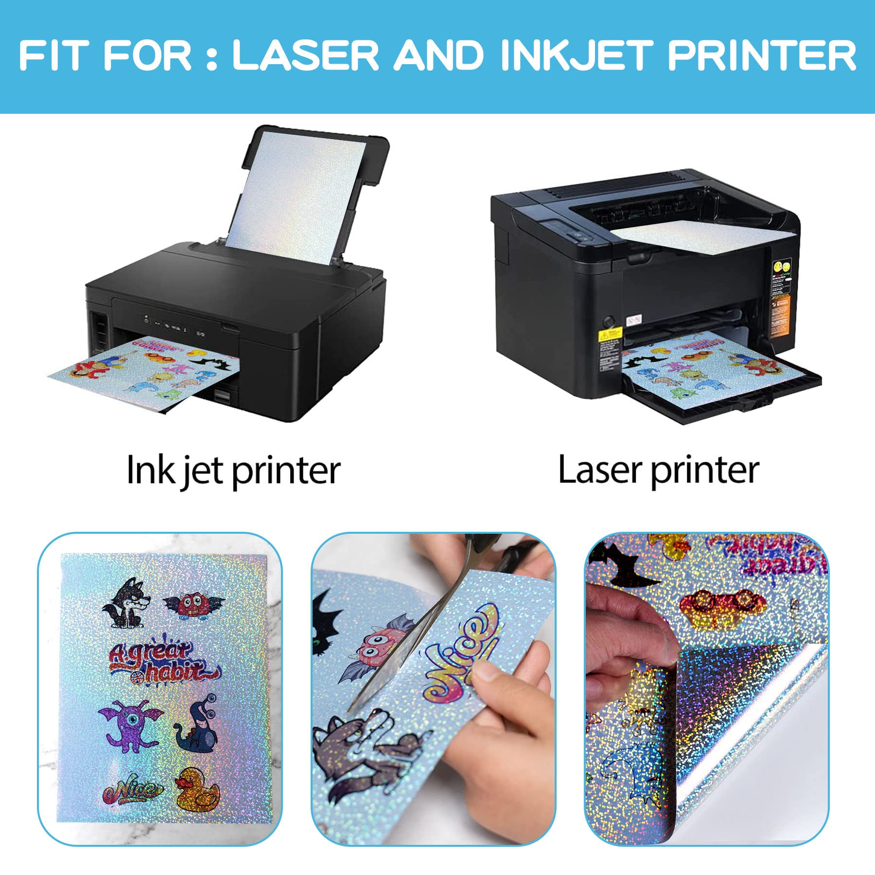 Snapklik.com : Holographic Printable Sticker Paper For Inkjet & Laser ...