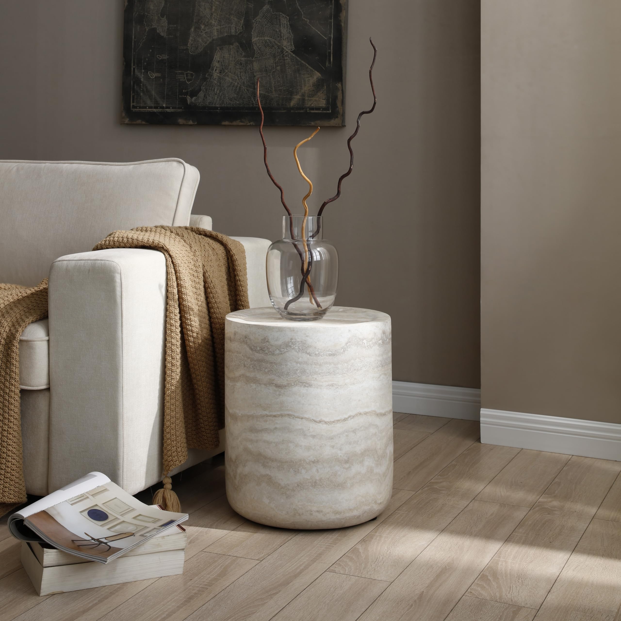 Amazon.com: LUMISOL 15.74” Faux Marble Pattern Coffee Table, Round Teak Table, Modern Bedside ...