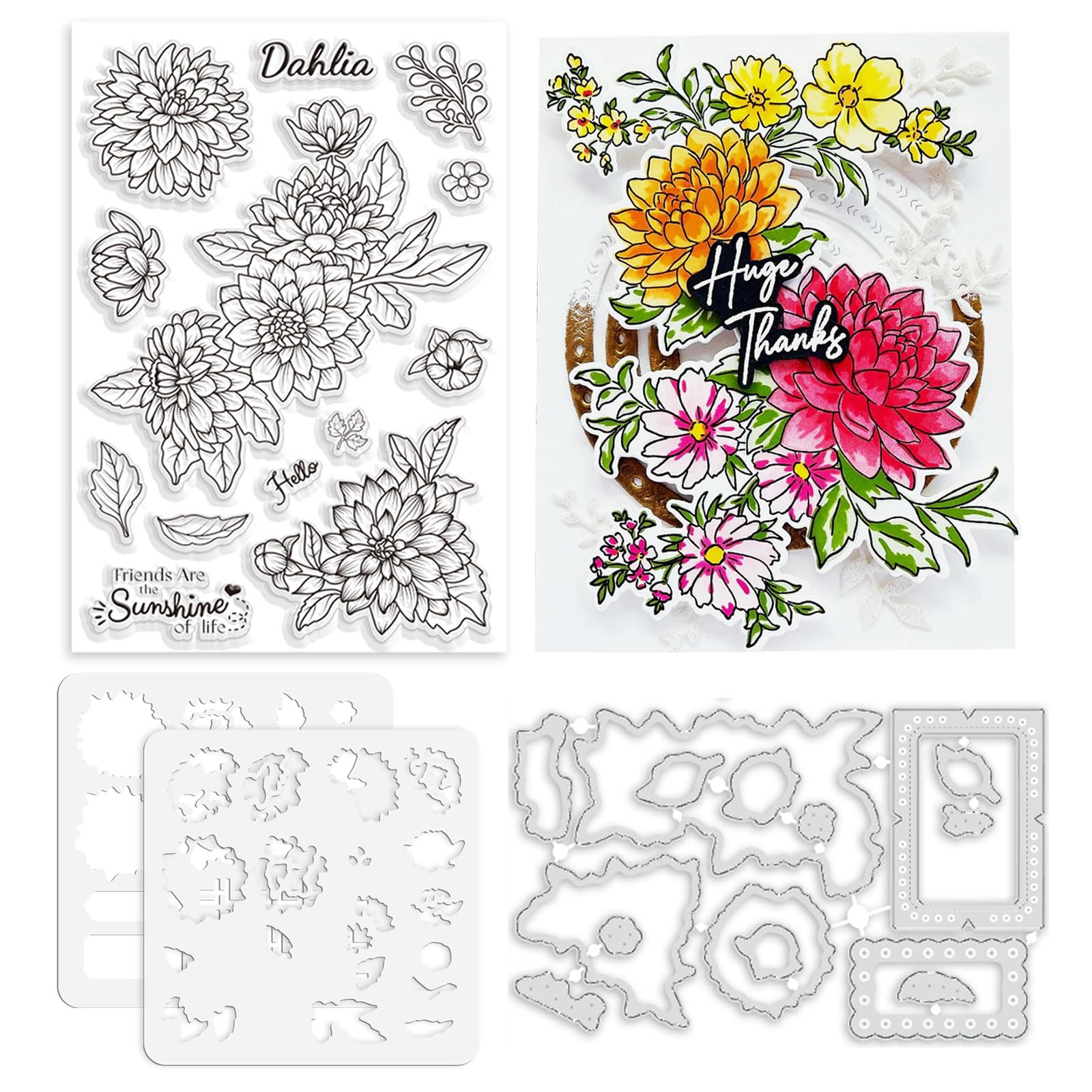 Amazon.com: ORIGACH Realistic Dahlia Layering Stencils Set for Card ...